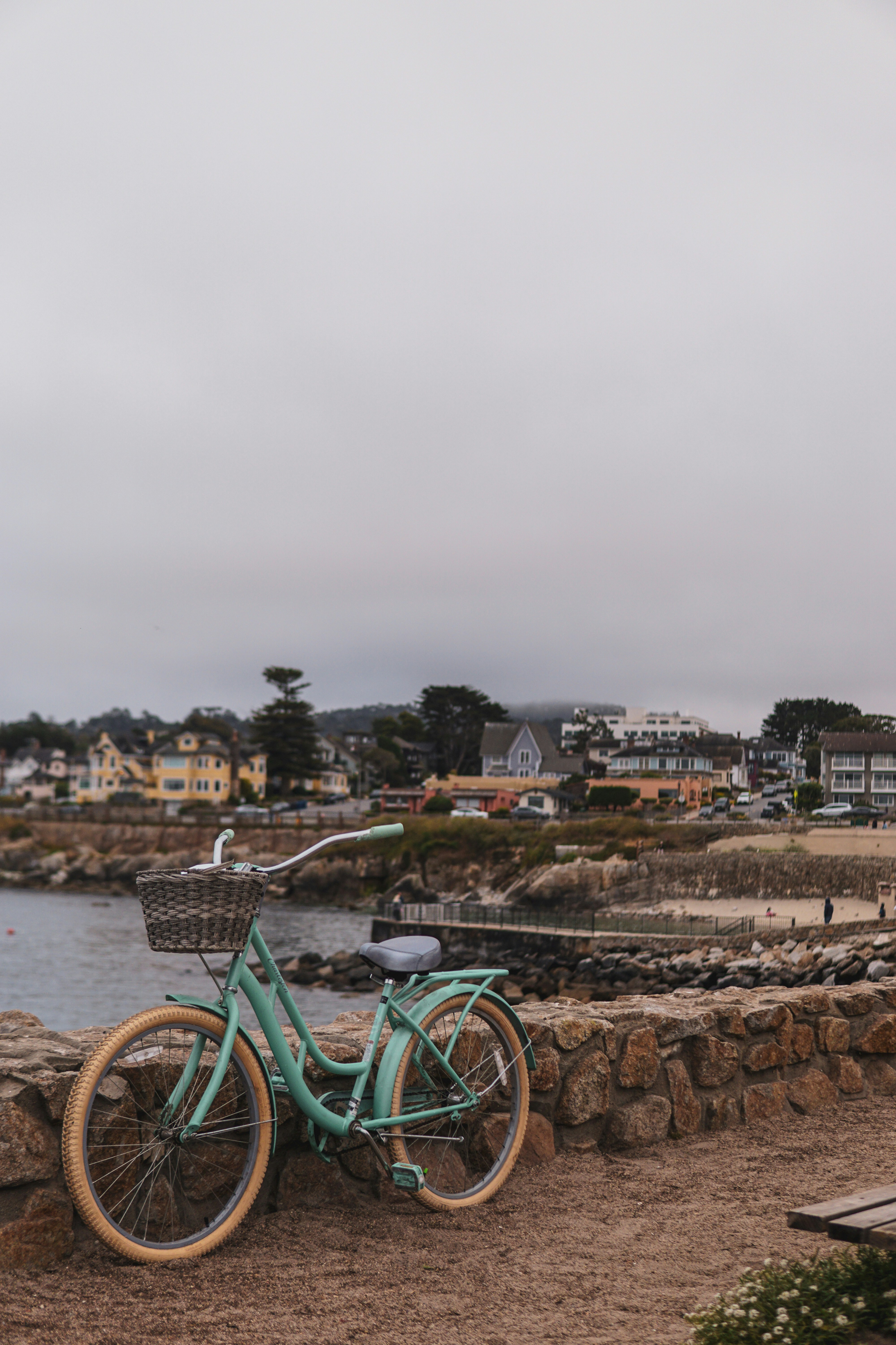 Teal Bicycle by the Seaside Stone Wall