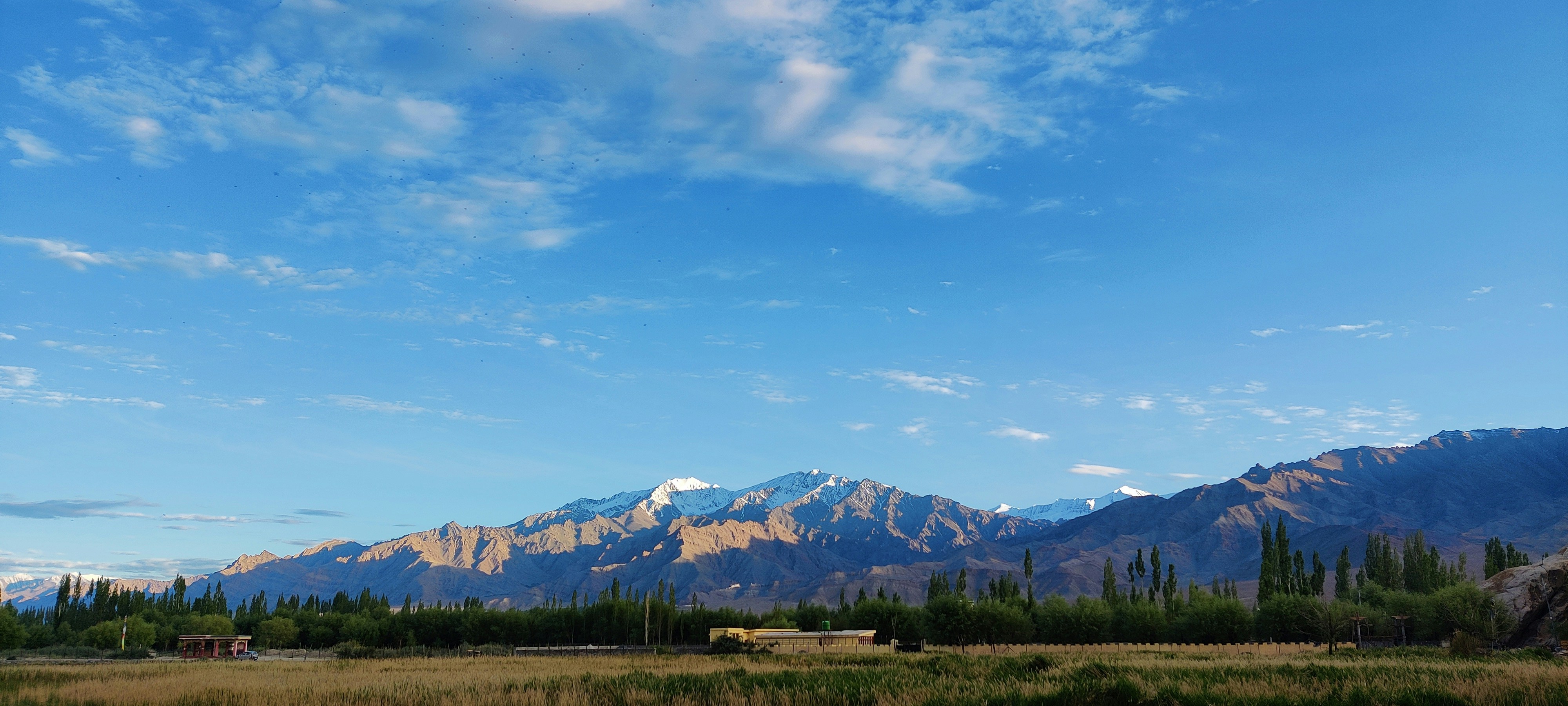Snow-Capped Ridge Beneath a Wide, Clear Blue Sky