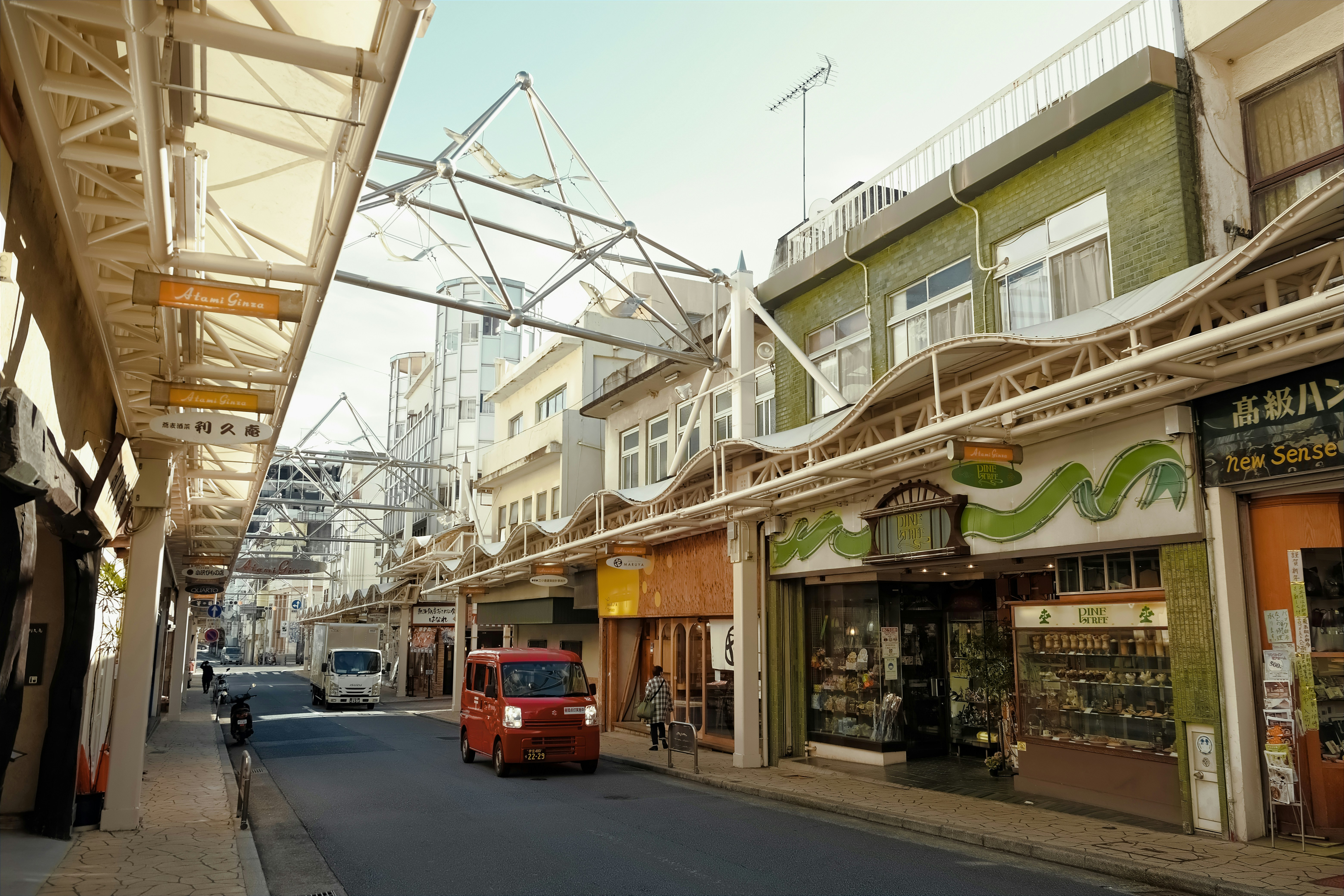 Atami Ginza Shopping District - City Street with Pedestrians and Market