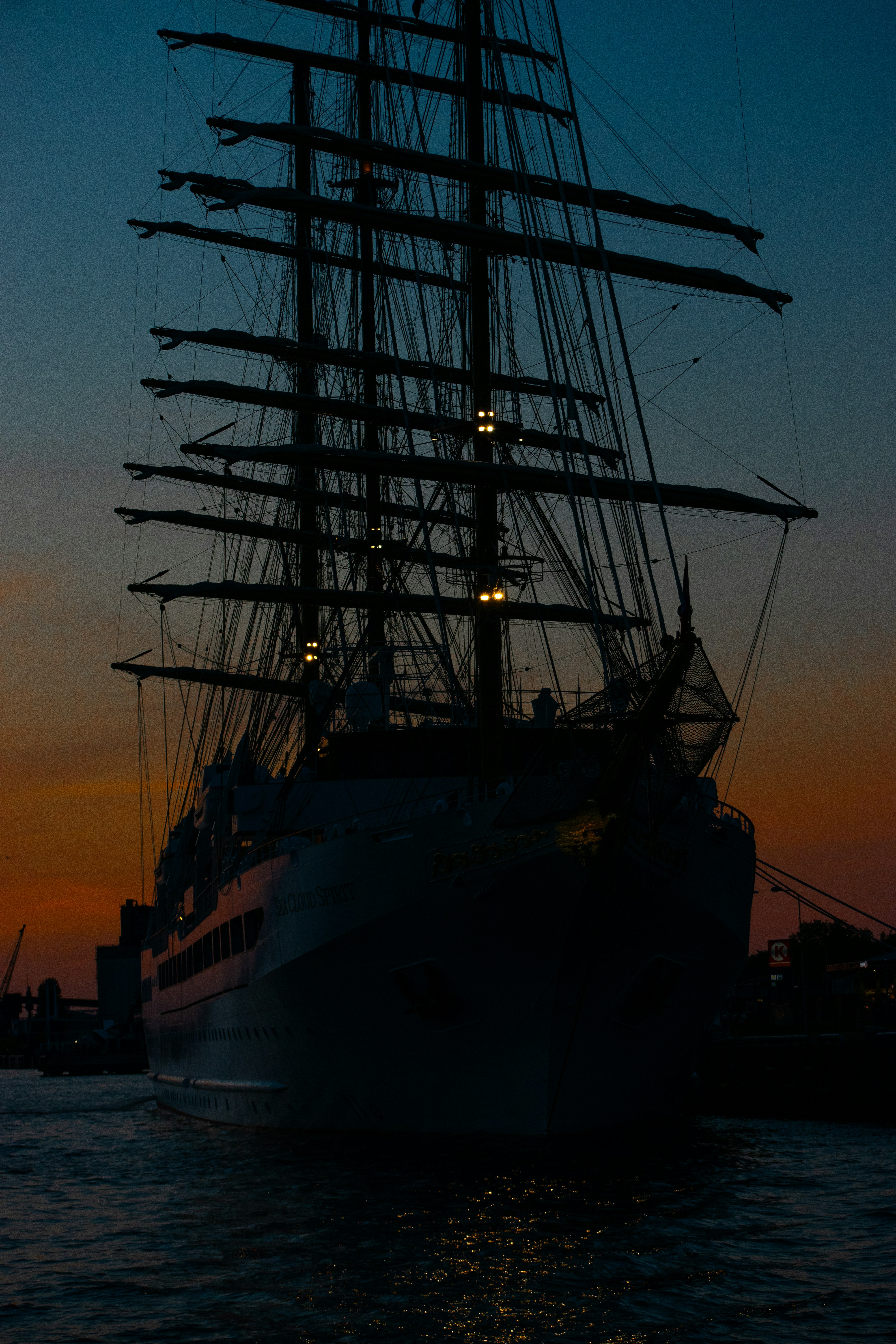 Twilight Rigging: A Full-Rigged Ship at Dusk