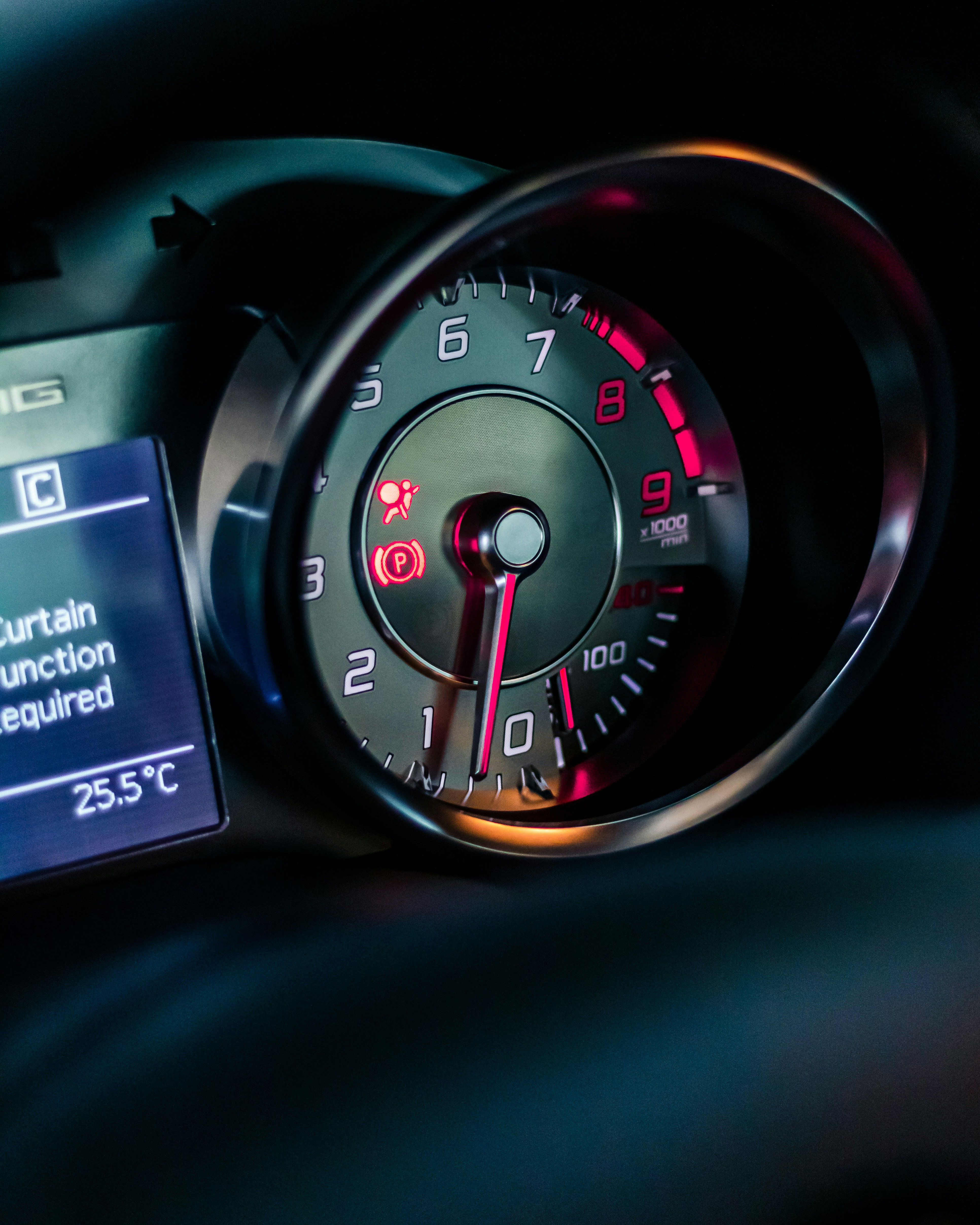 Neon Redline: Close-Up of a Car Tachometer