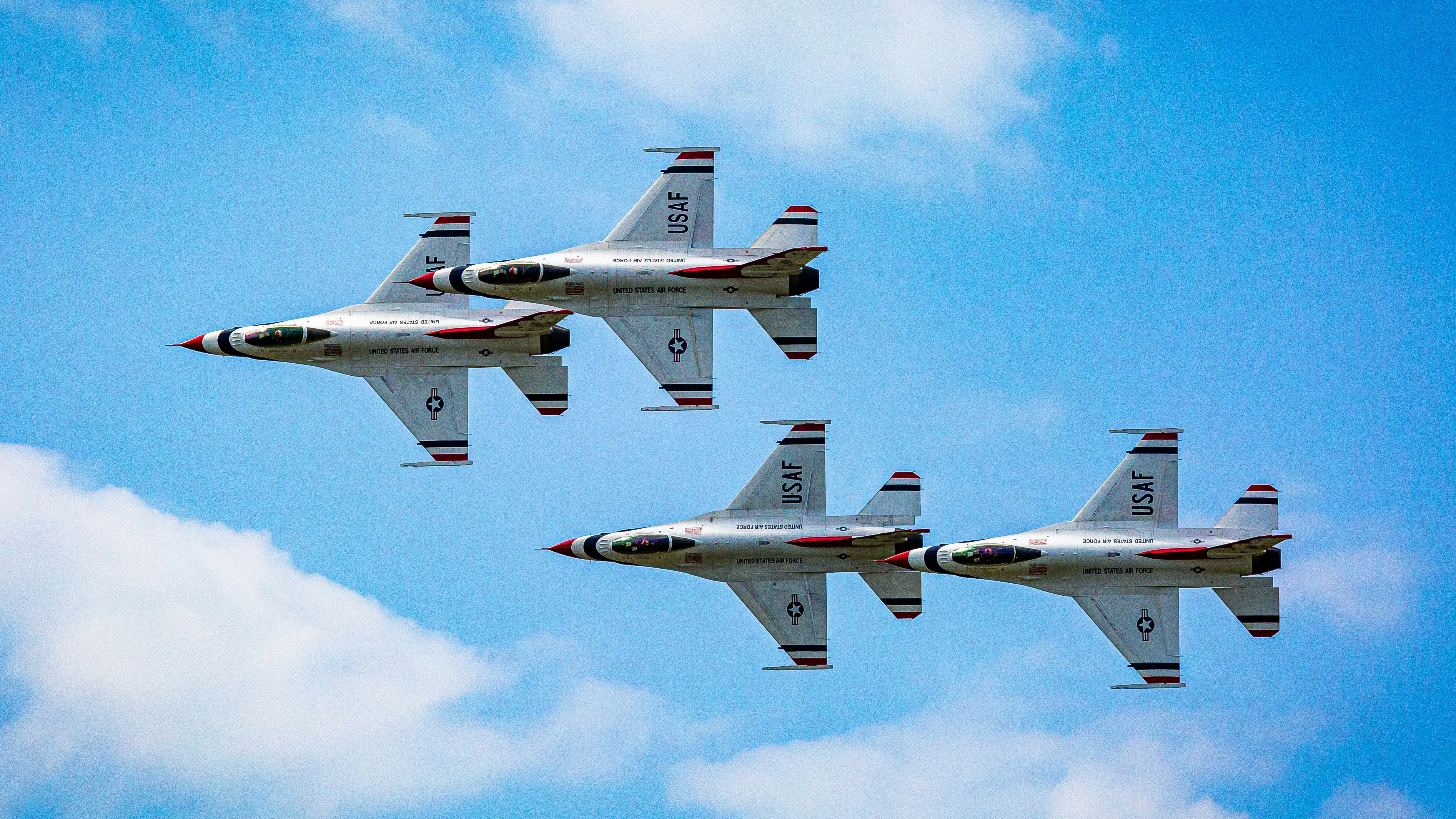 A group of fighter jets flying through a blue sky photo – Free Usa ...