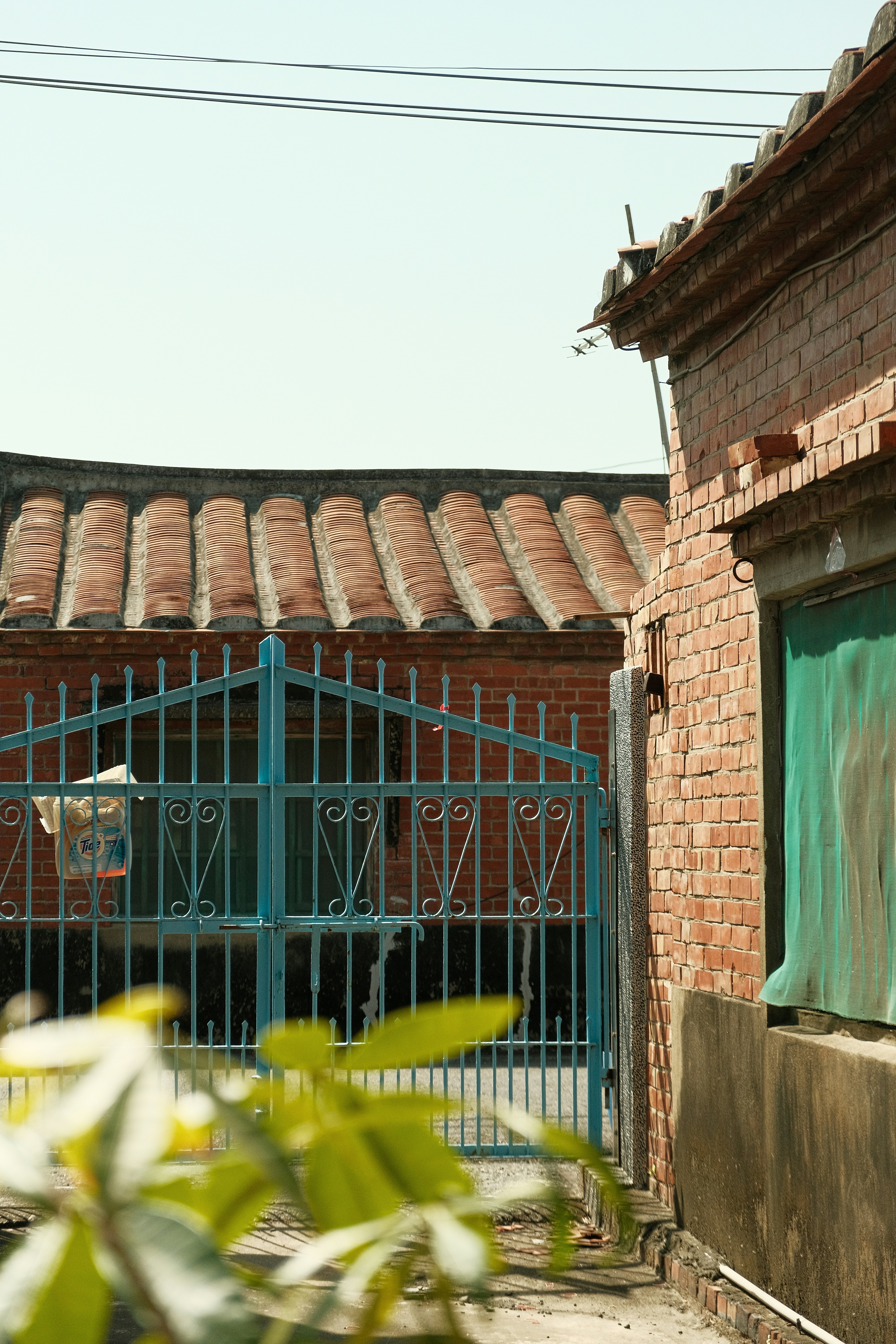 Blue Gate, Red Brick, and Quiet Sunlit Courtyard