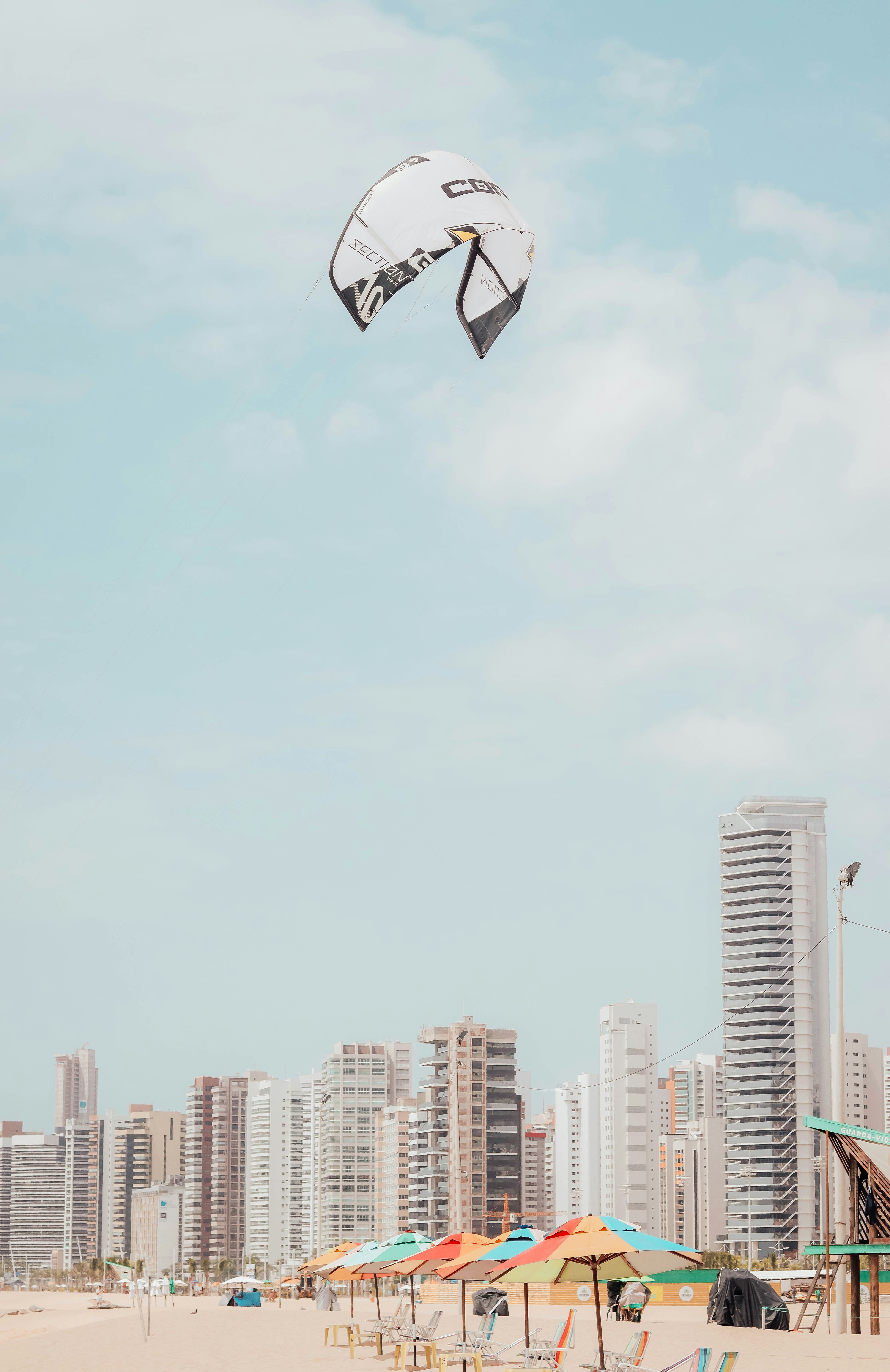 Kite Above a Sunlit Beachfront Skyline