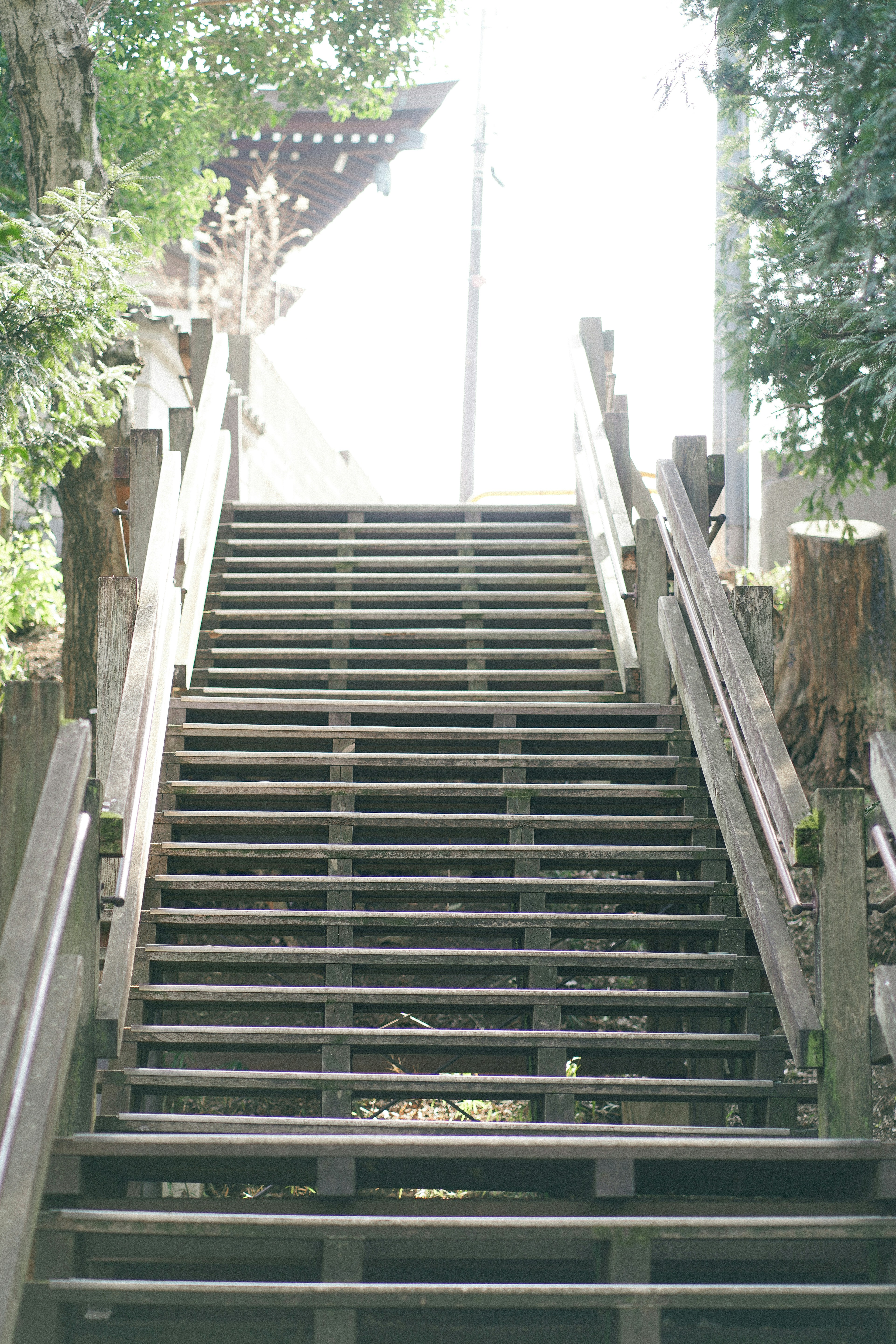 A wooden staircase in Japanese street