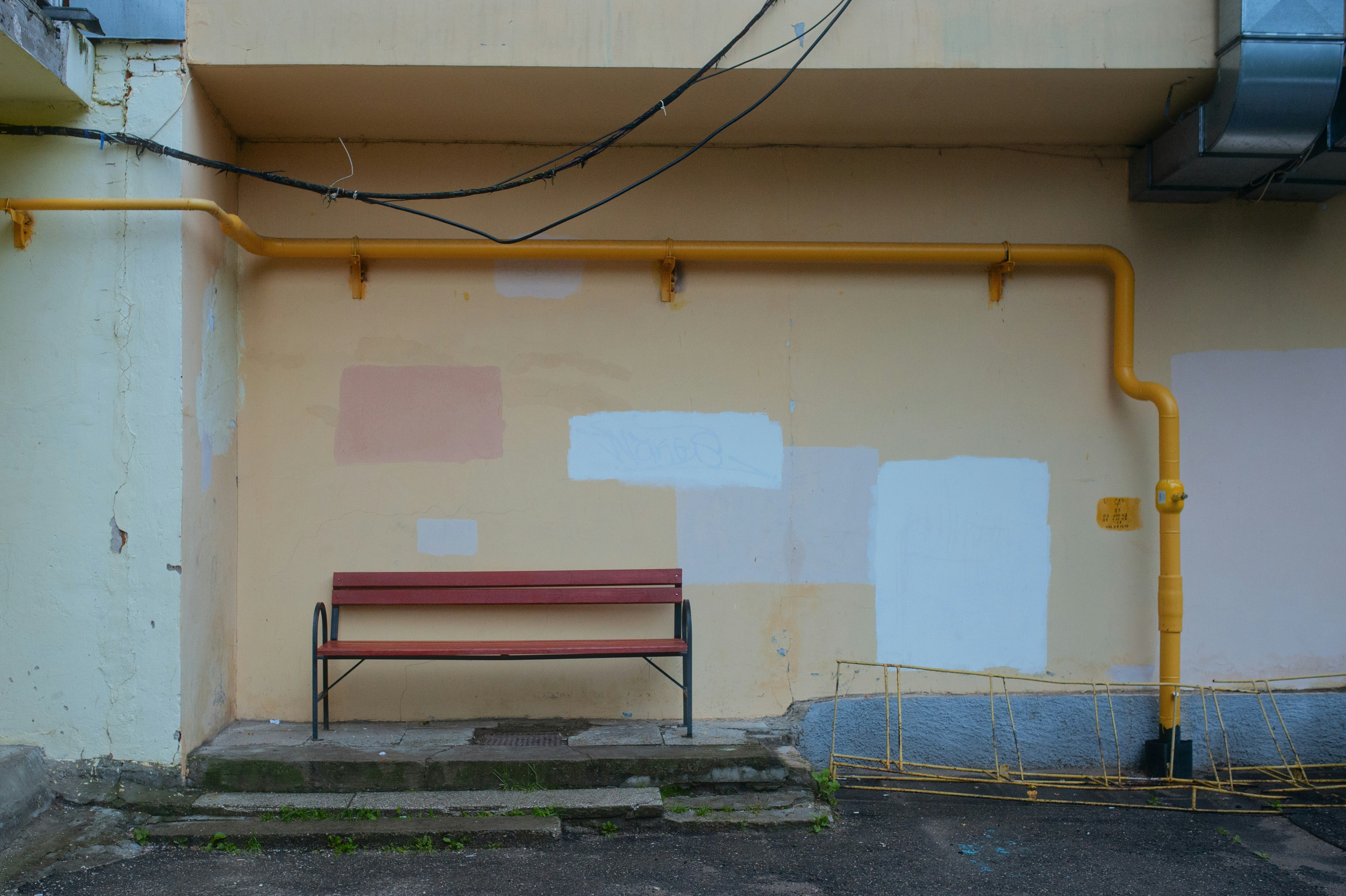 Pastel Patchwork and the Golden Pipe: A Street-Bench Portrait