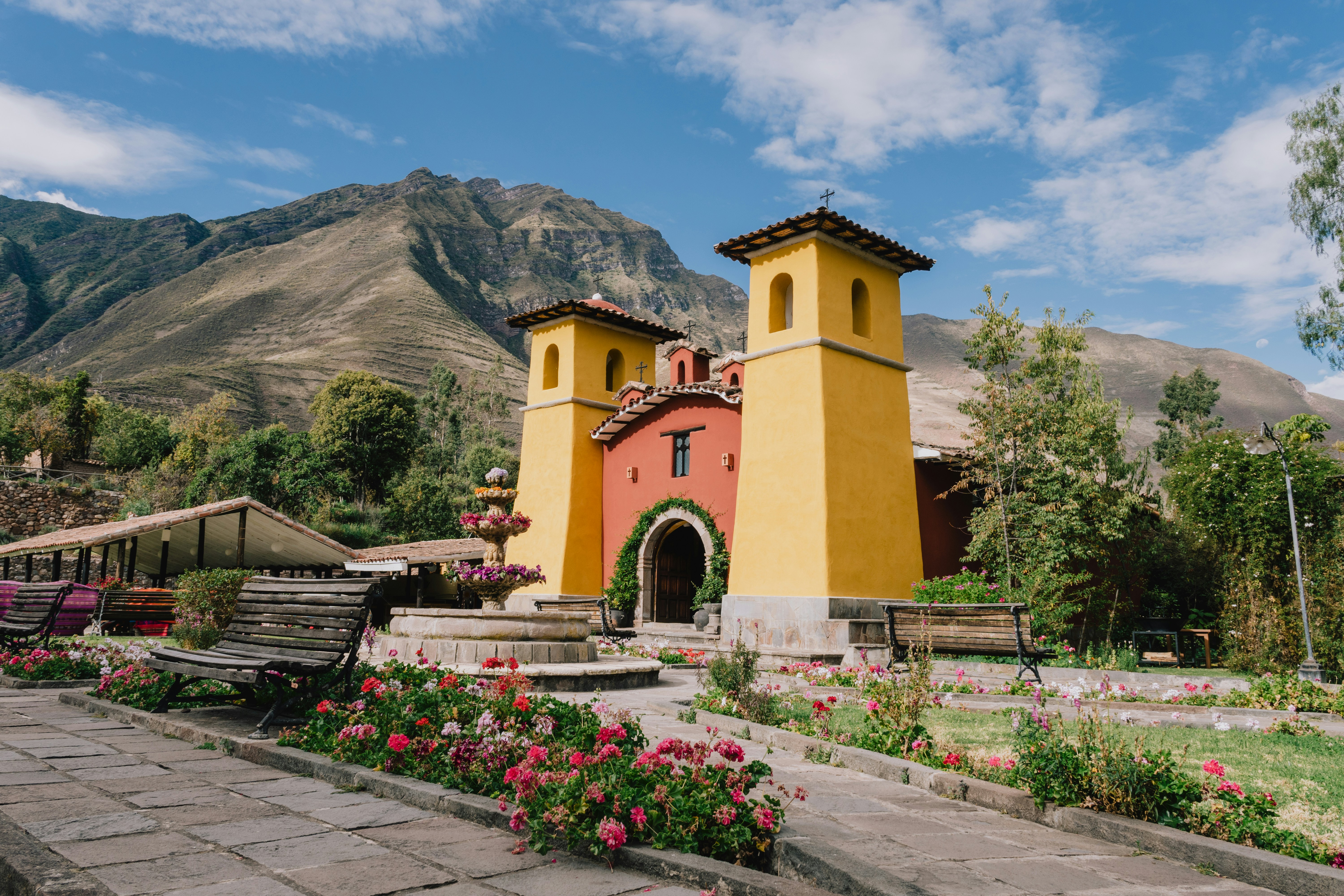 Sunlit Mission Gateways Among Mountain Gardens