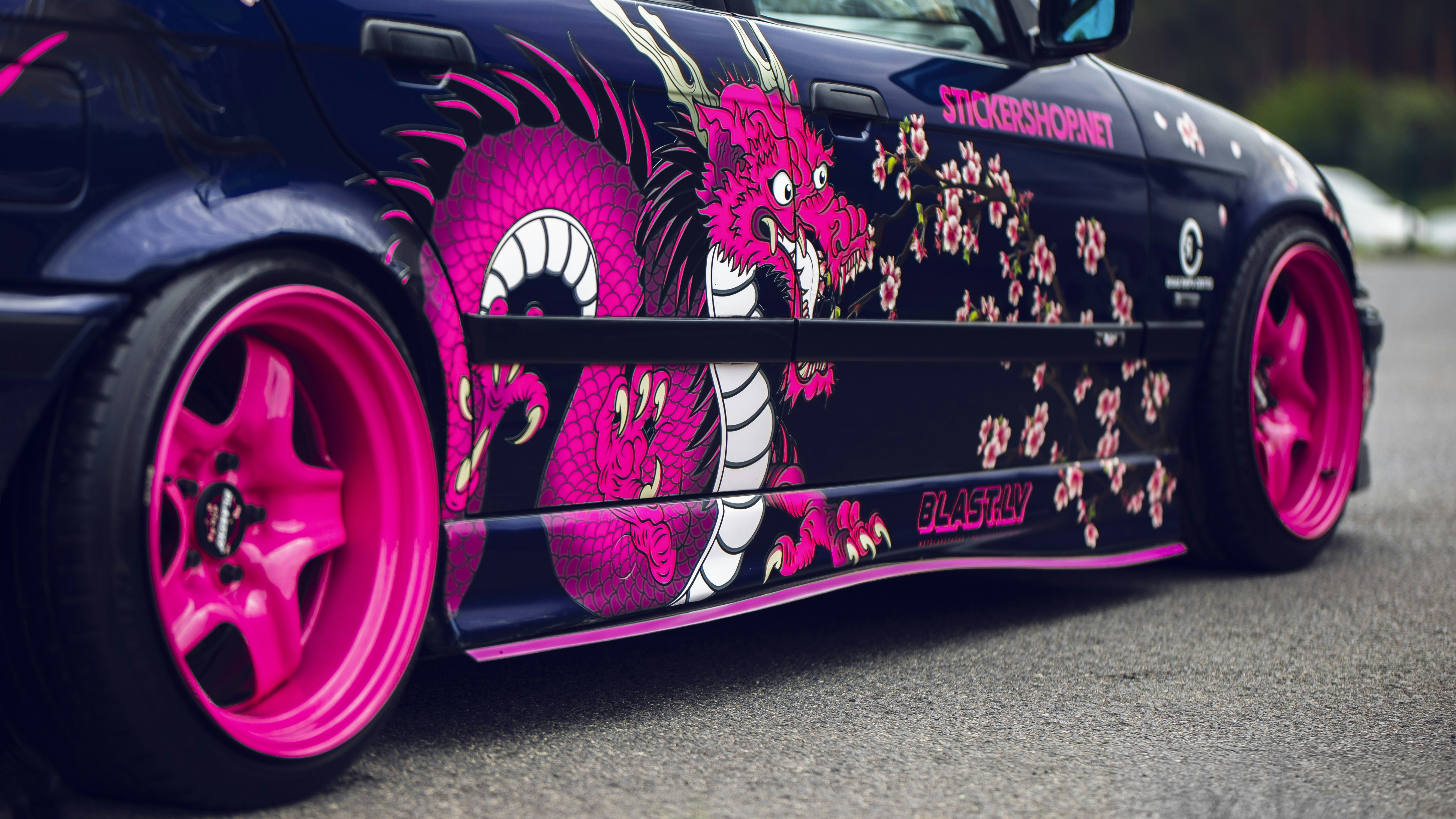Dragon Blossom on a Magenta-Wheeled Street Racer