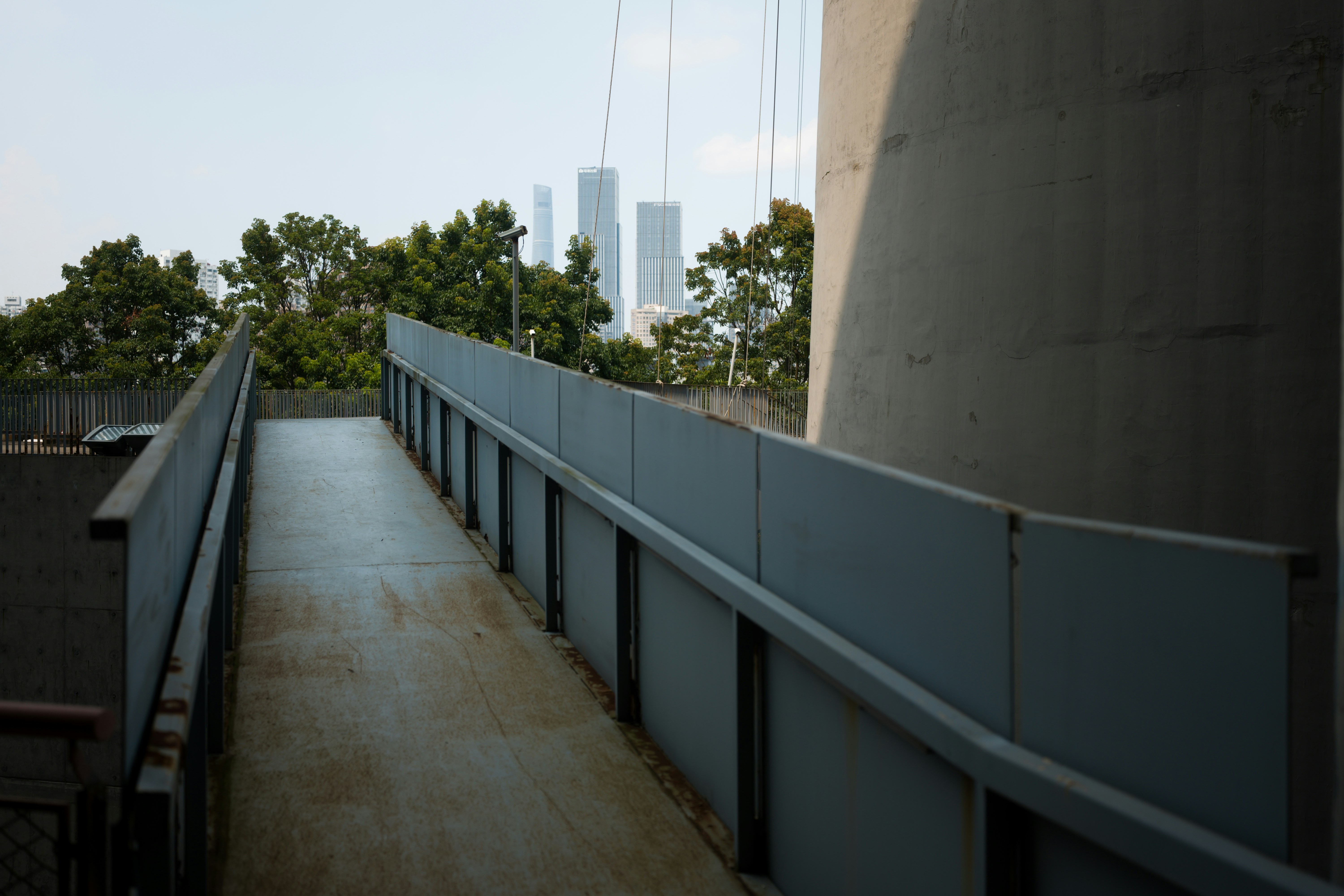 Industrial Bridge Corridor to a Distant Skyline