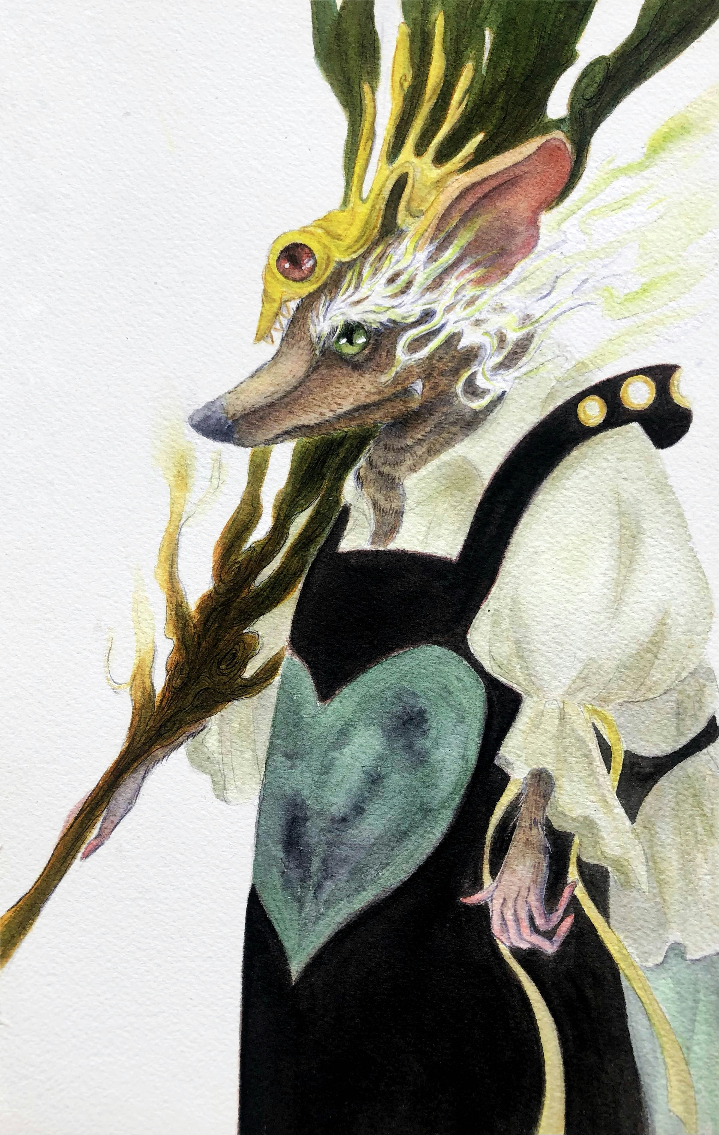 Crowned Canid Sage in a Staff-Woven Dawn