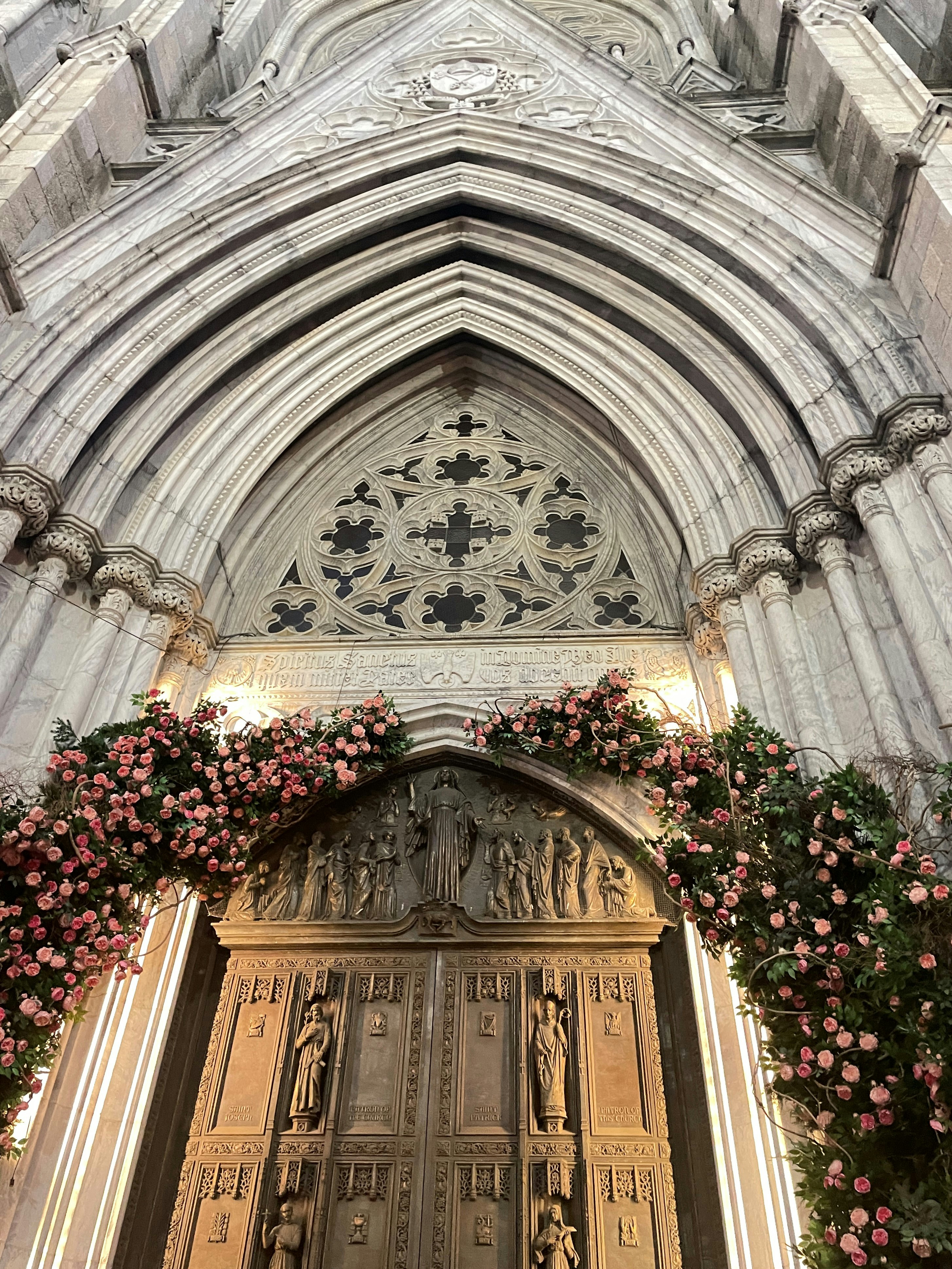 Floral Arch Framing a Gothic Cathedral Portal