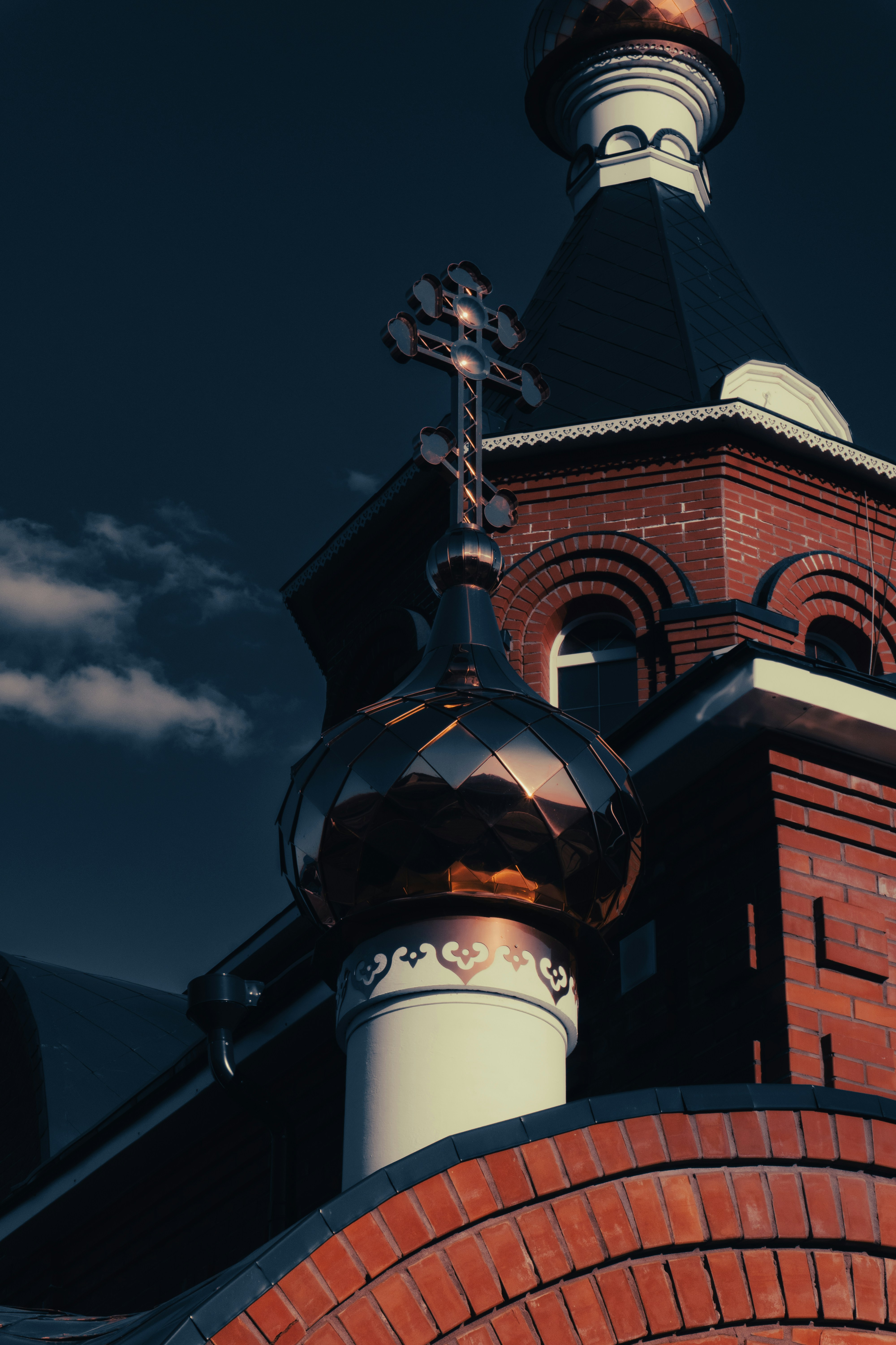 Copper Dome and Brick Belfry Under a Velvet Night Sky