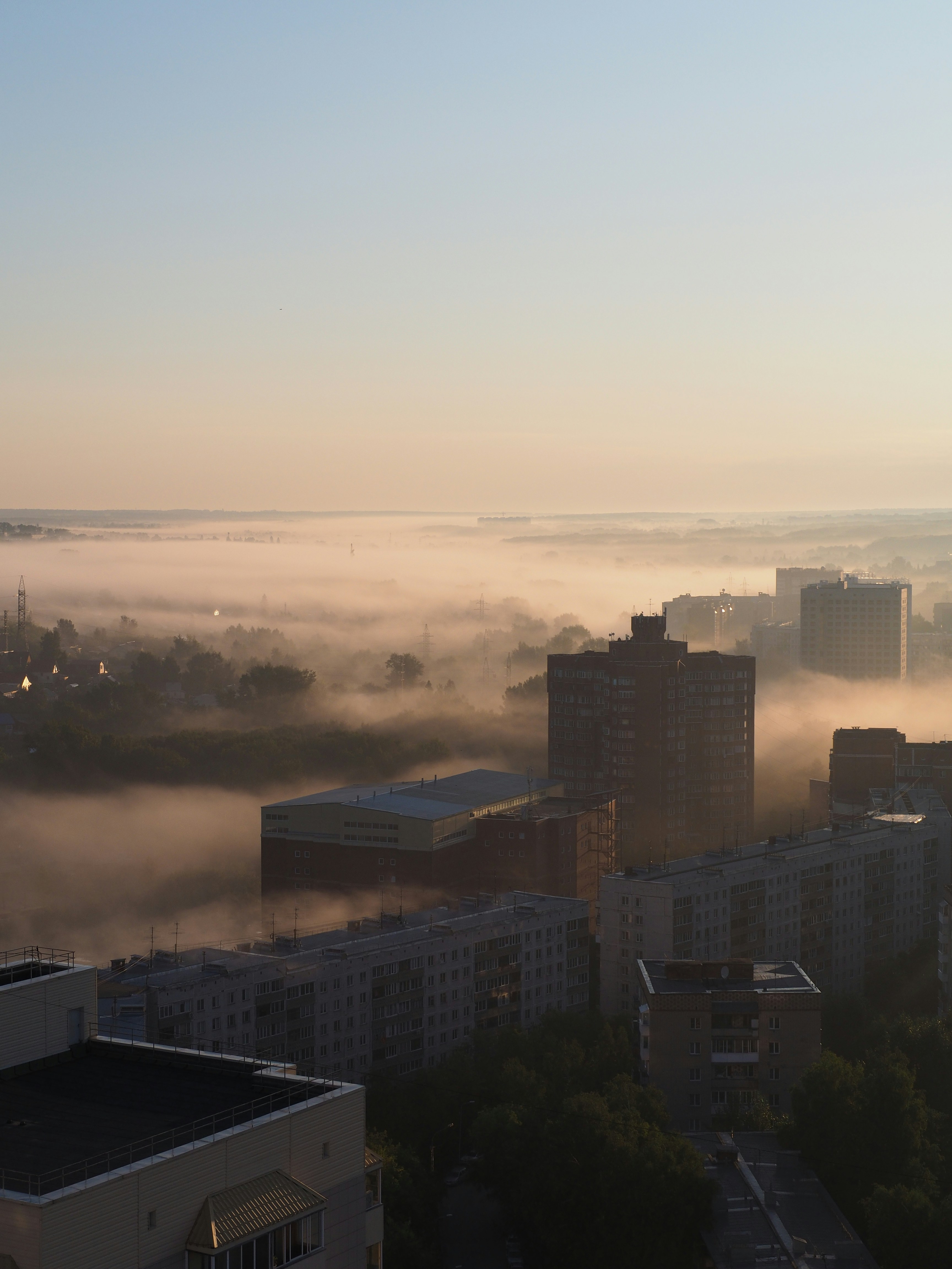 Fog in the morning city