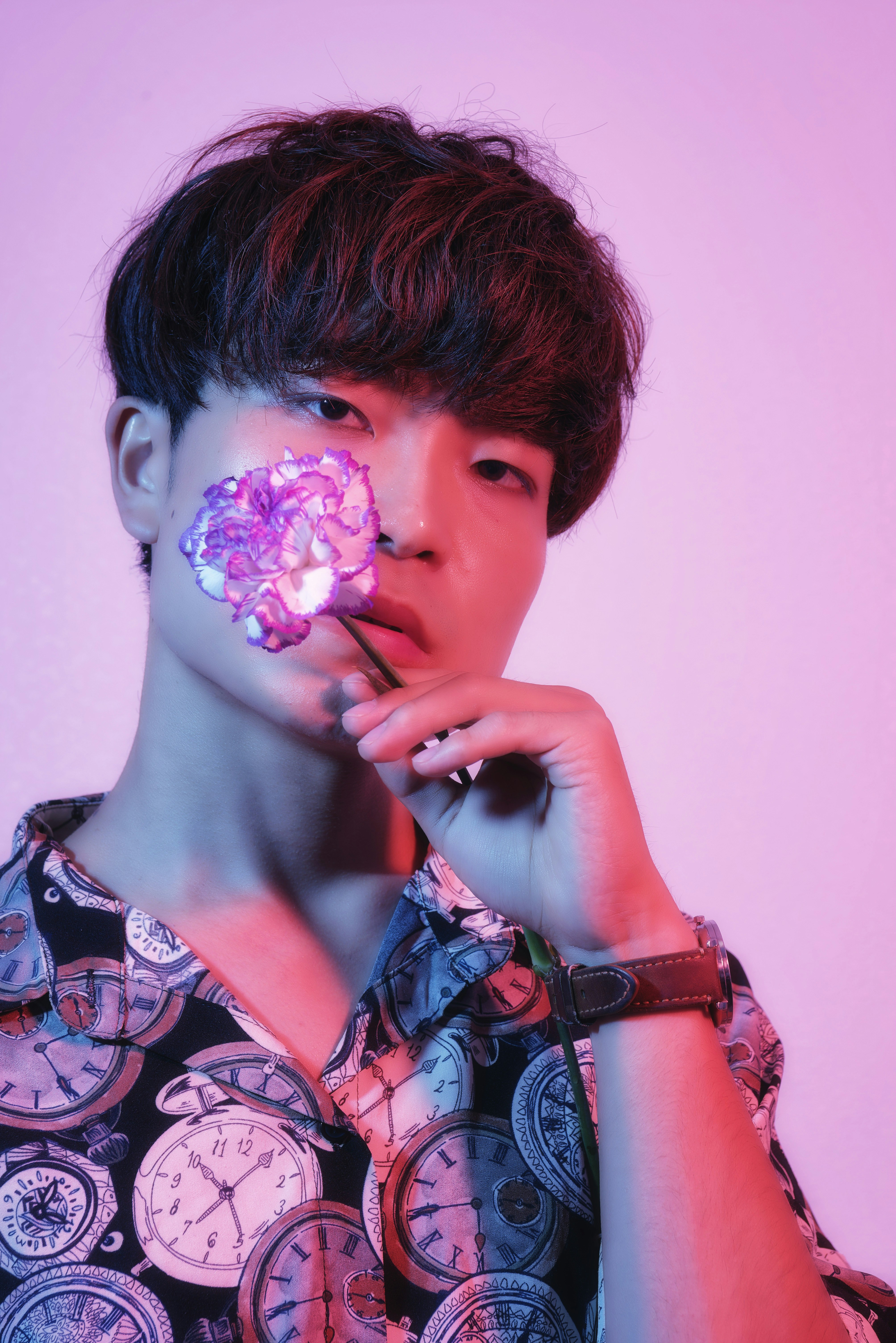 Neon Bloom: A Pink-Hued Portrait with a Flower as Second Pulse