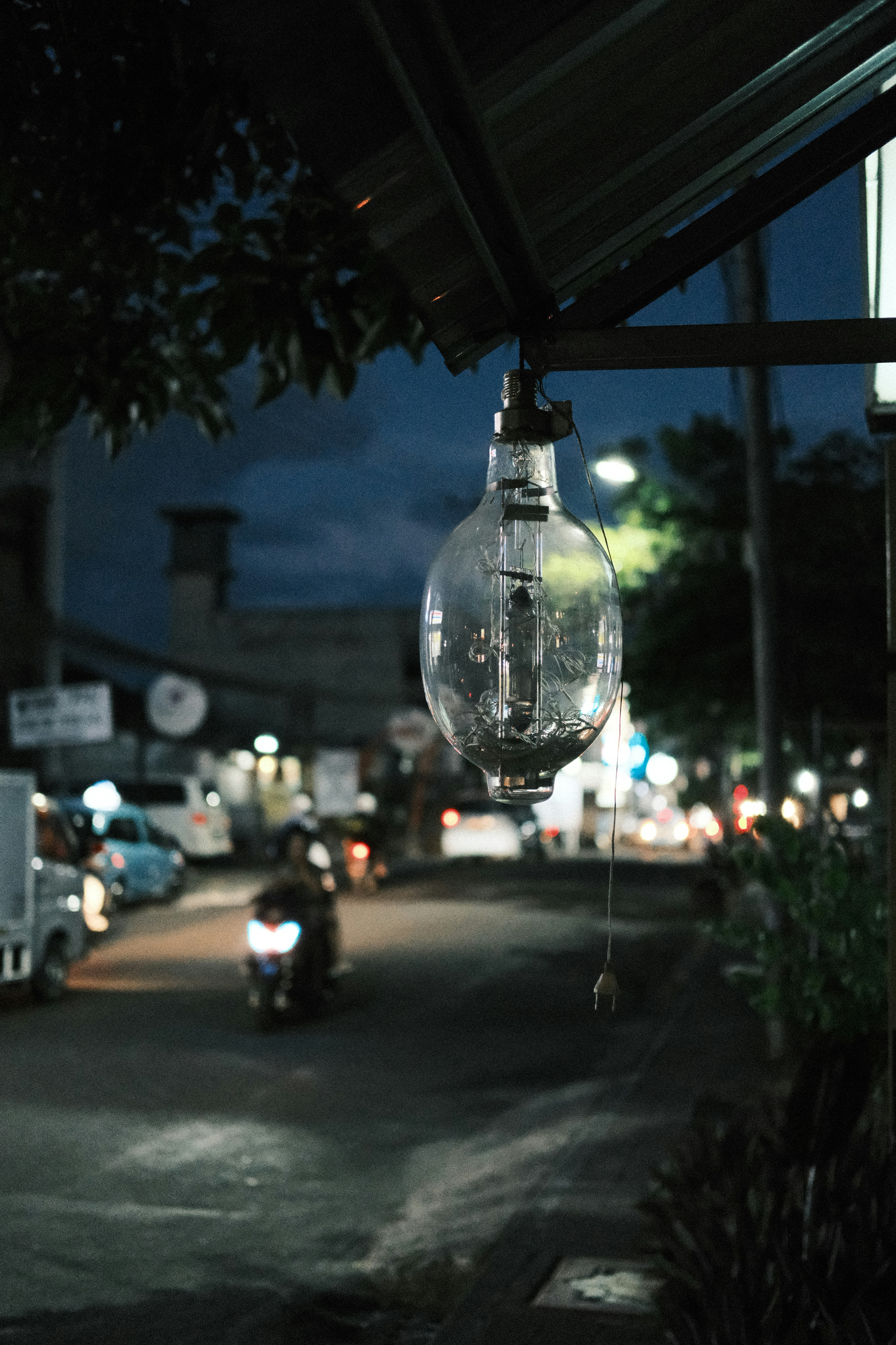 Glass Lantern Over a Quiet Night Street