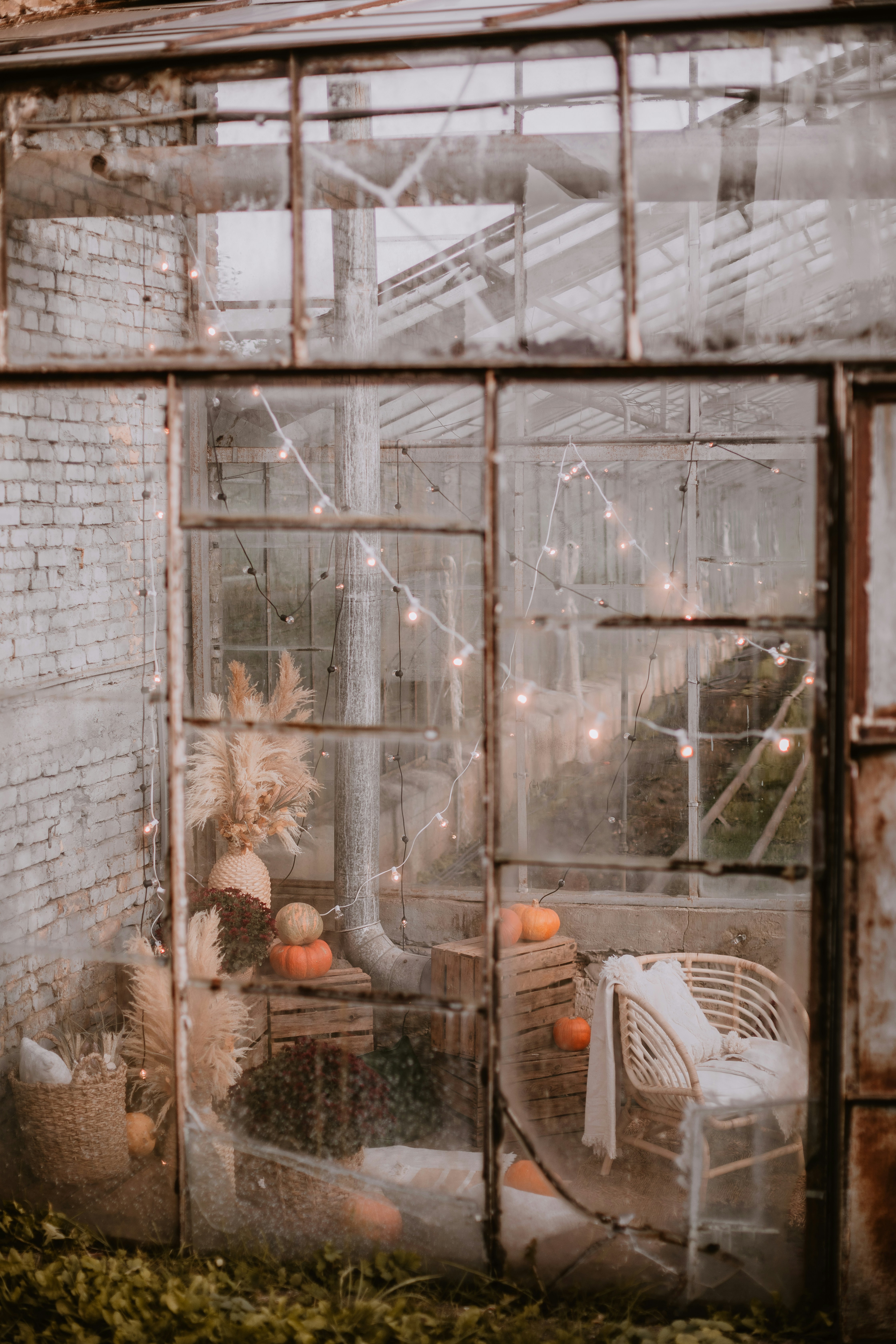 Autumn Lanterns in a Weathered Conservatory