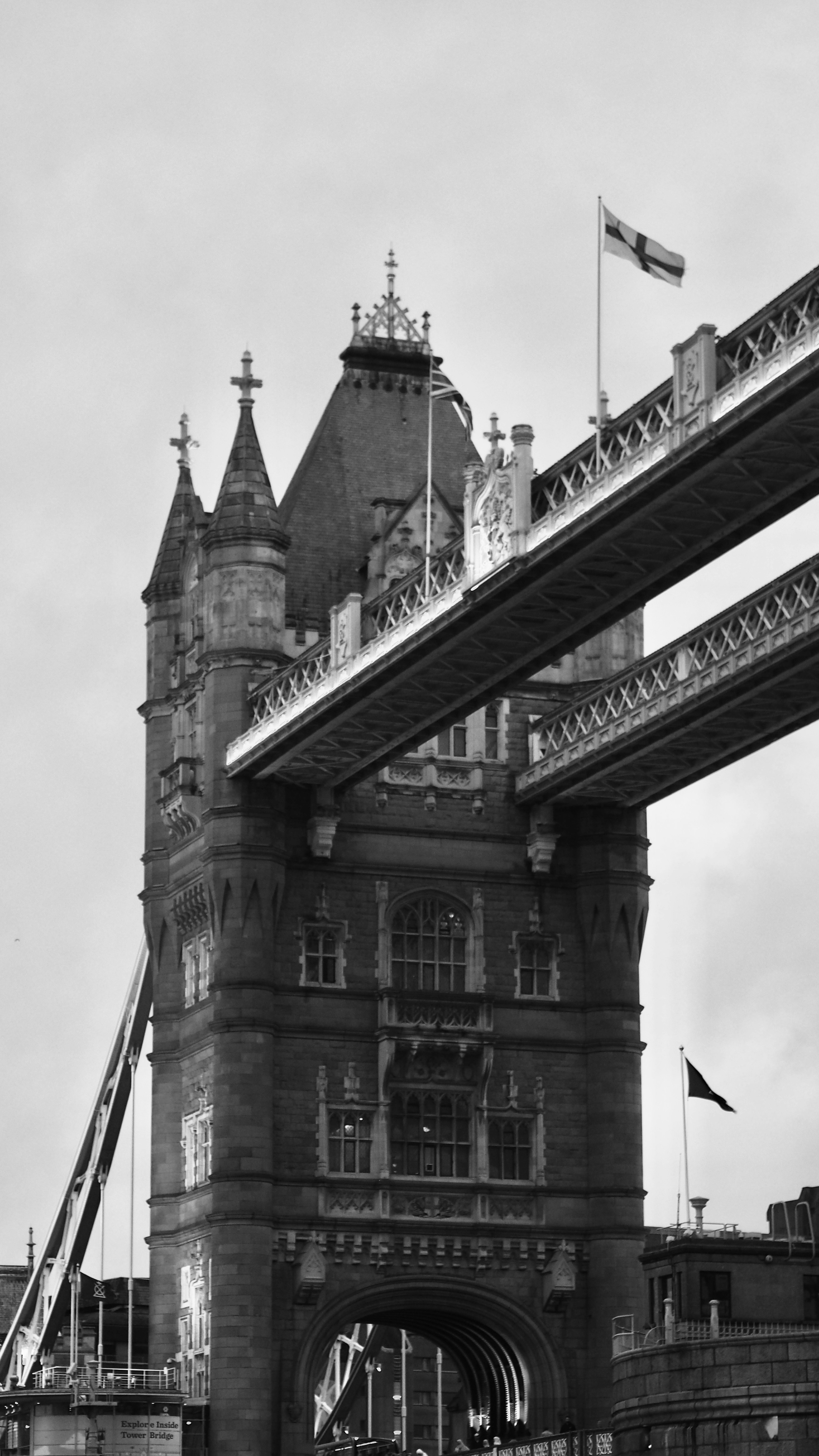 Monochrome Majesty: Tower Bridge's Stone and Steel Arches