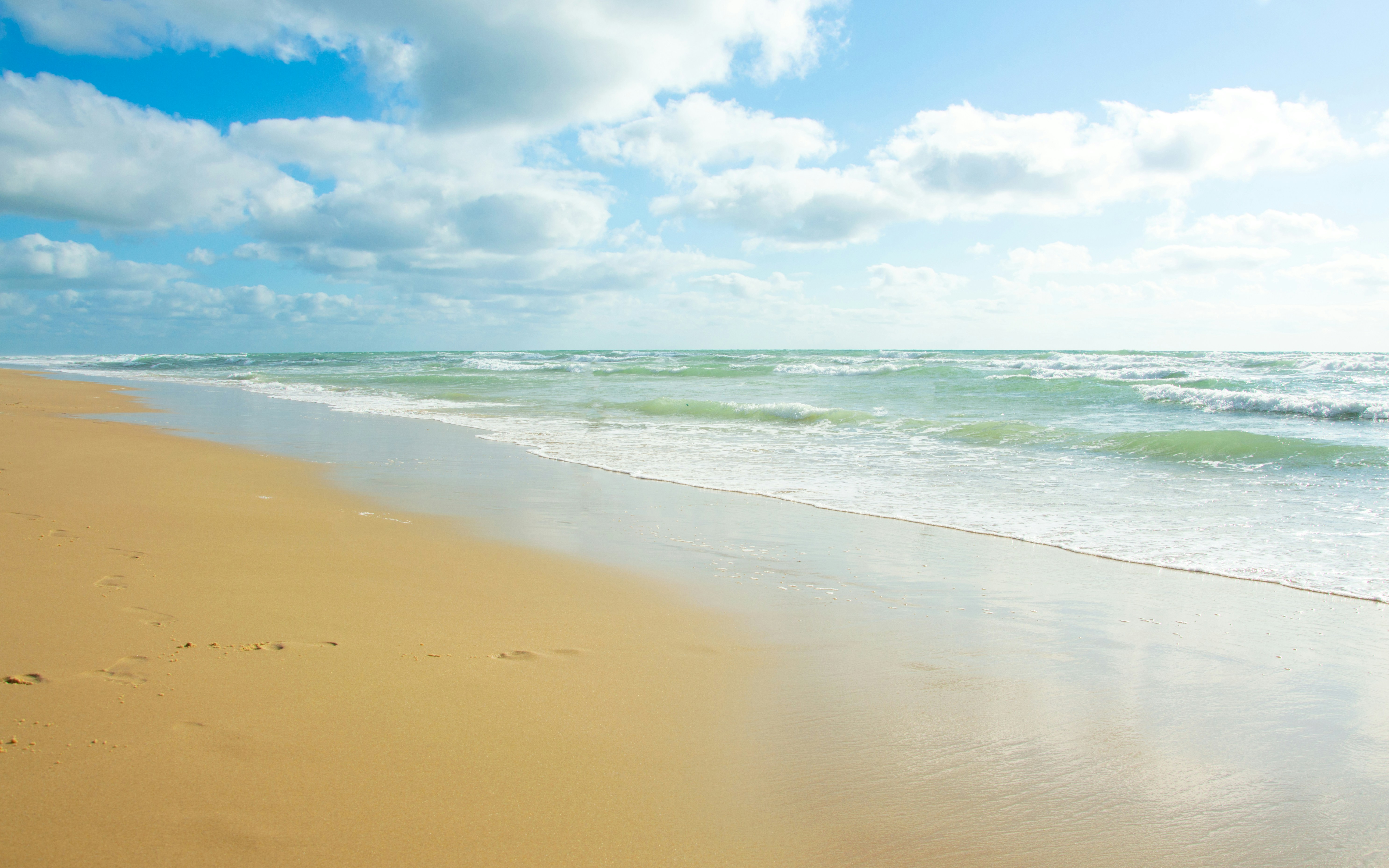Une plage de sable avec des empreintes dans le sable photo – Image ...