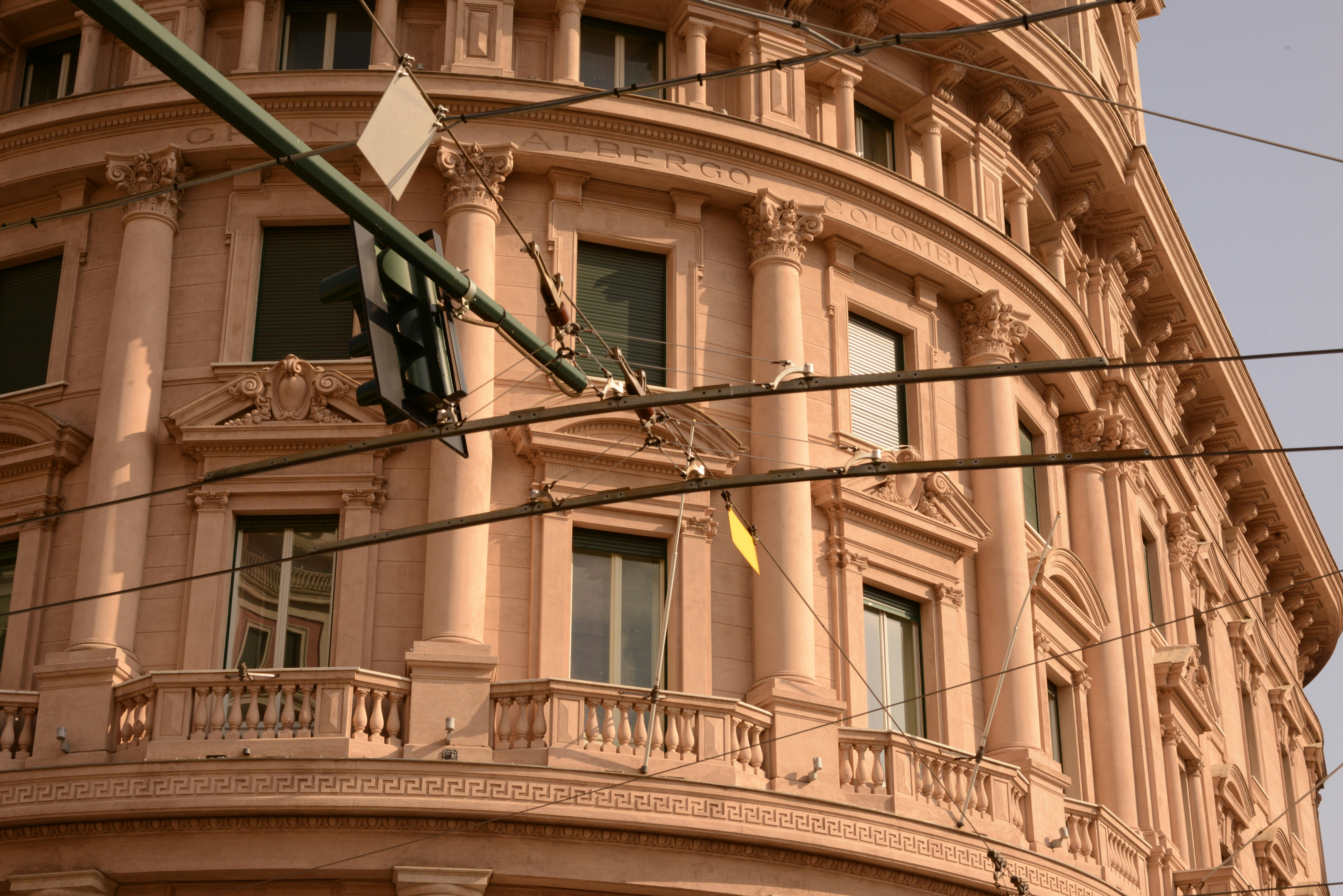 Ornate City Facade with Suspended Cables