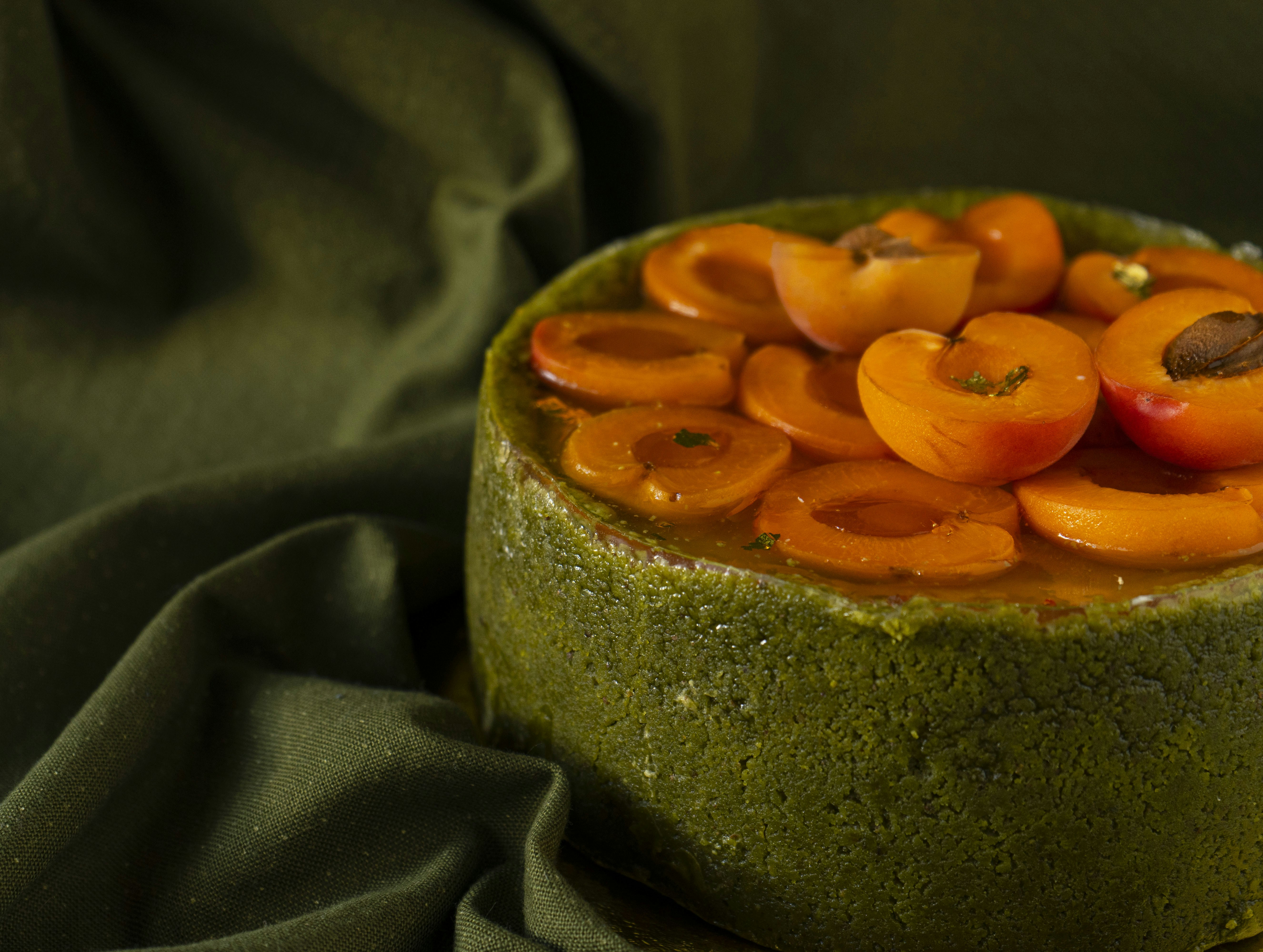 Apricot Halos on a Moss Green Tart