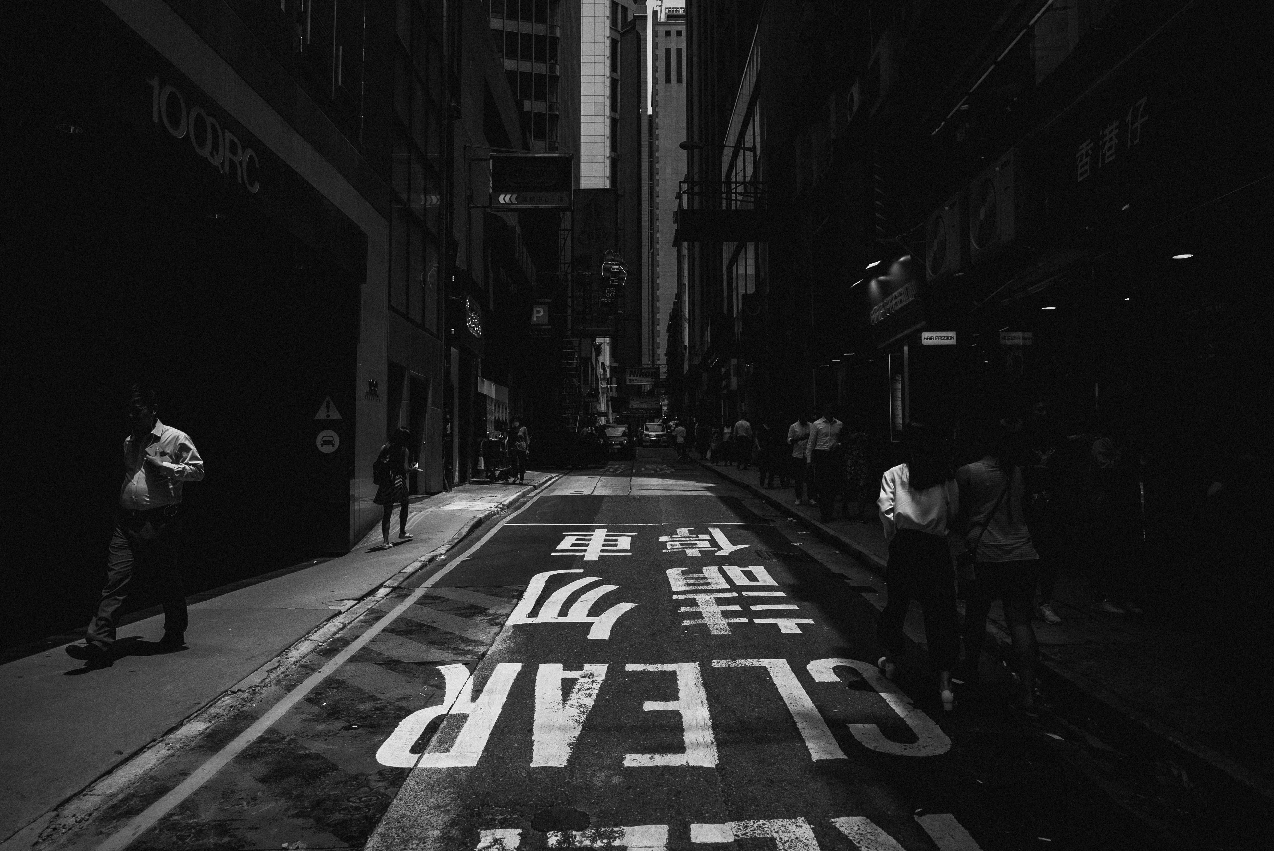 Monochrome Alleyway: Pedestrians and the Vanishing Street
