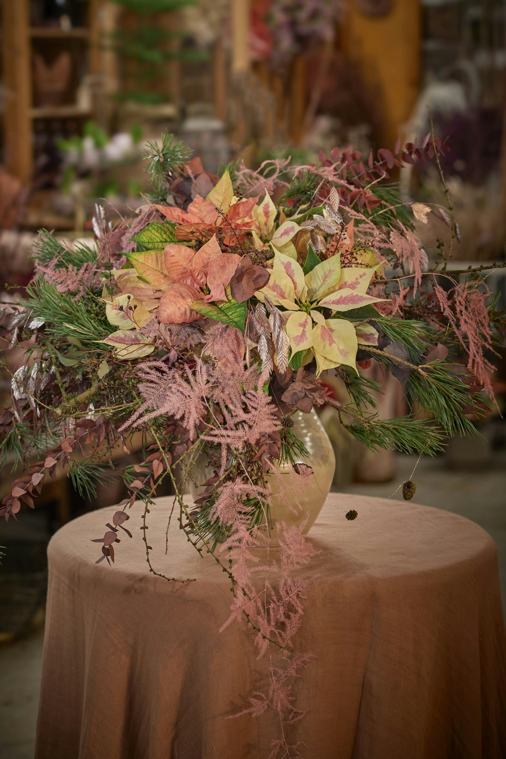 Autumnal bouquet in a warm showroom glow
