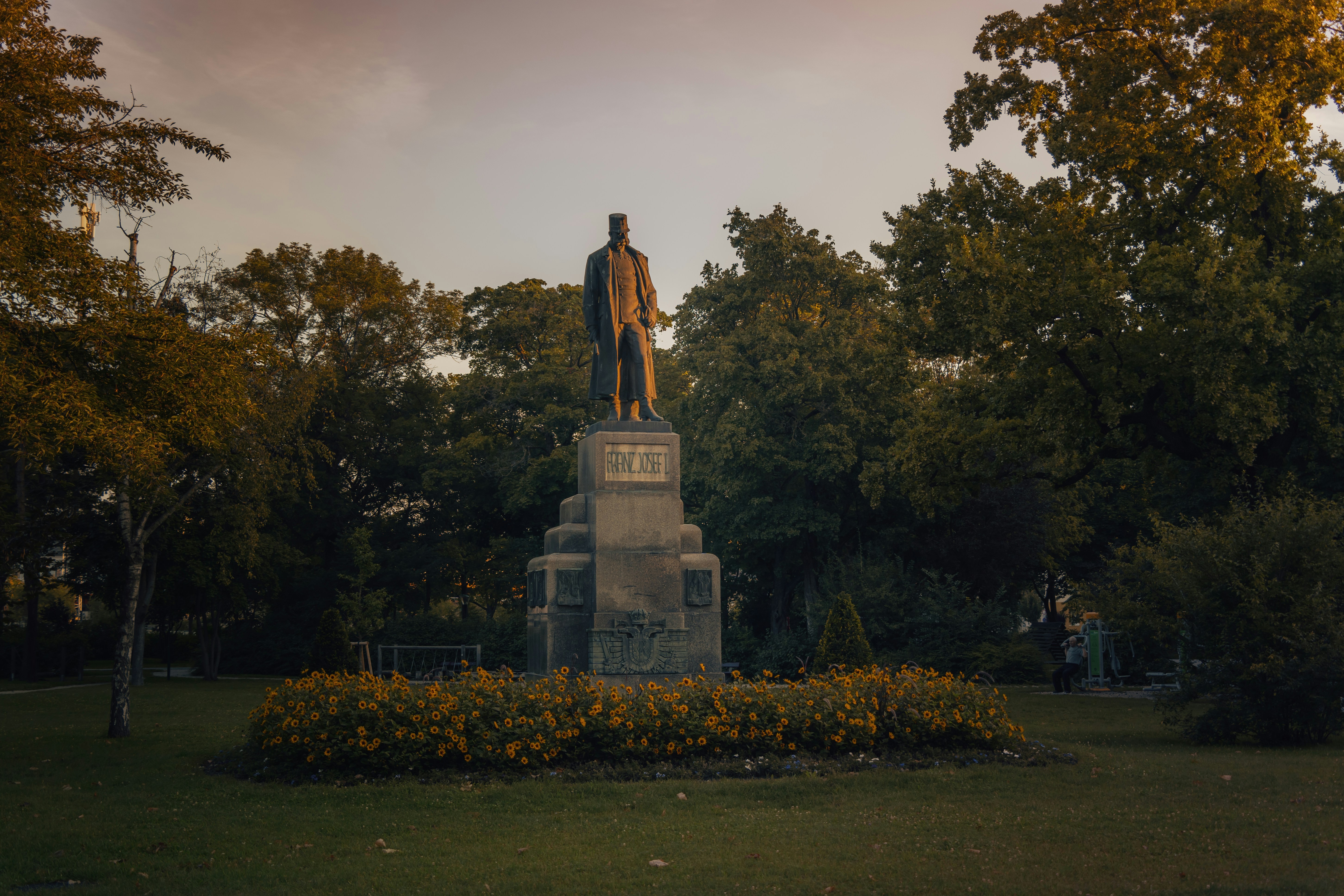 Dusk Sentinel Over a Ring of Yellow Blooms