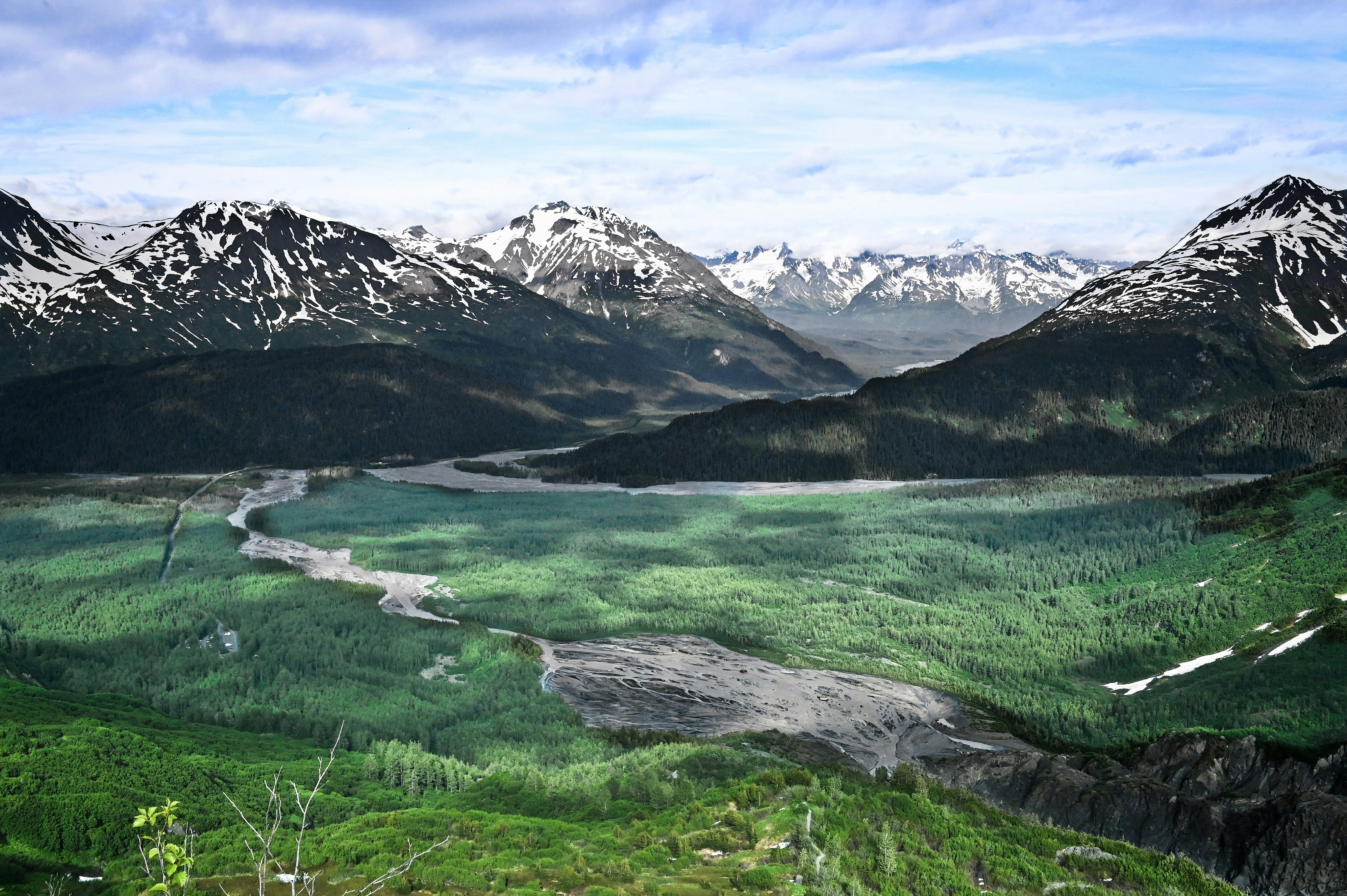 A view of a valley with a river running through it photo – Free Alaska ...