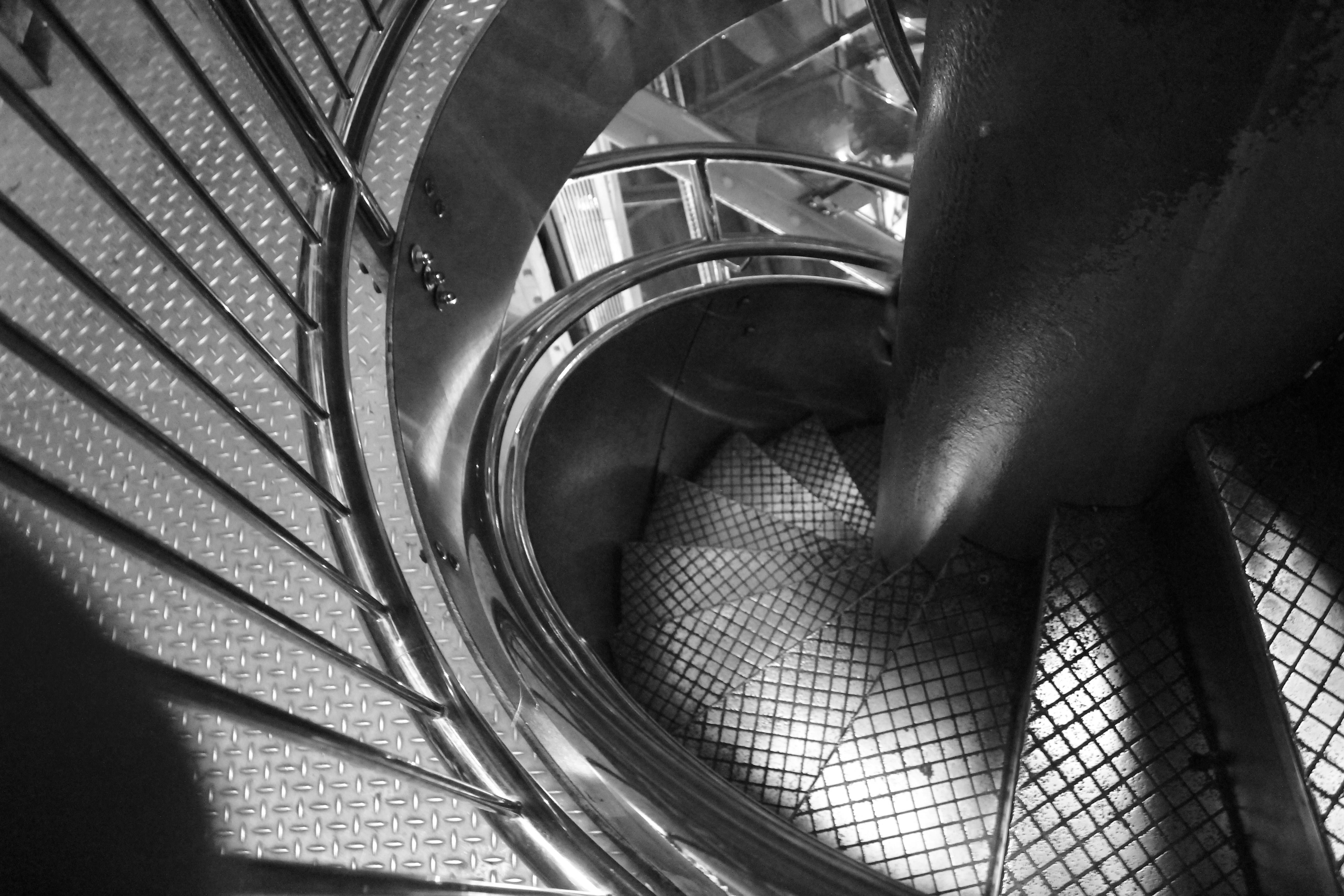 Inside the Statue of Liberty. Spiral metal staircase.