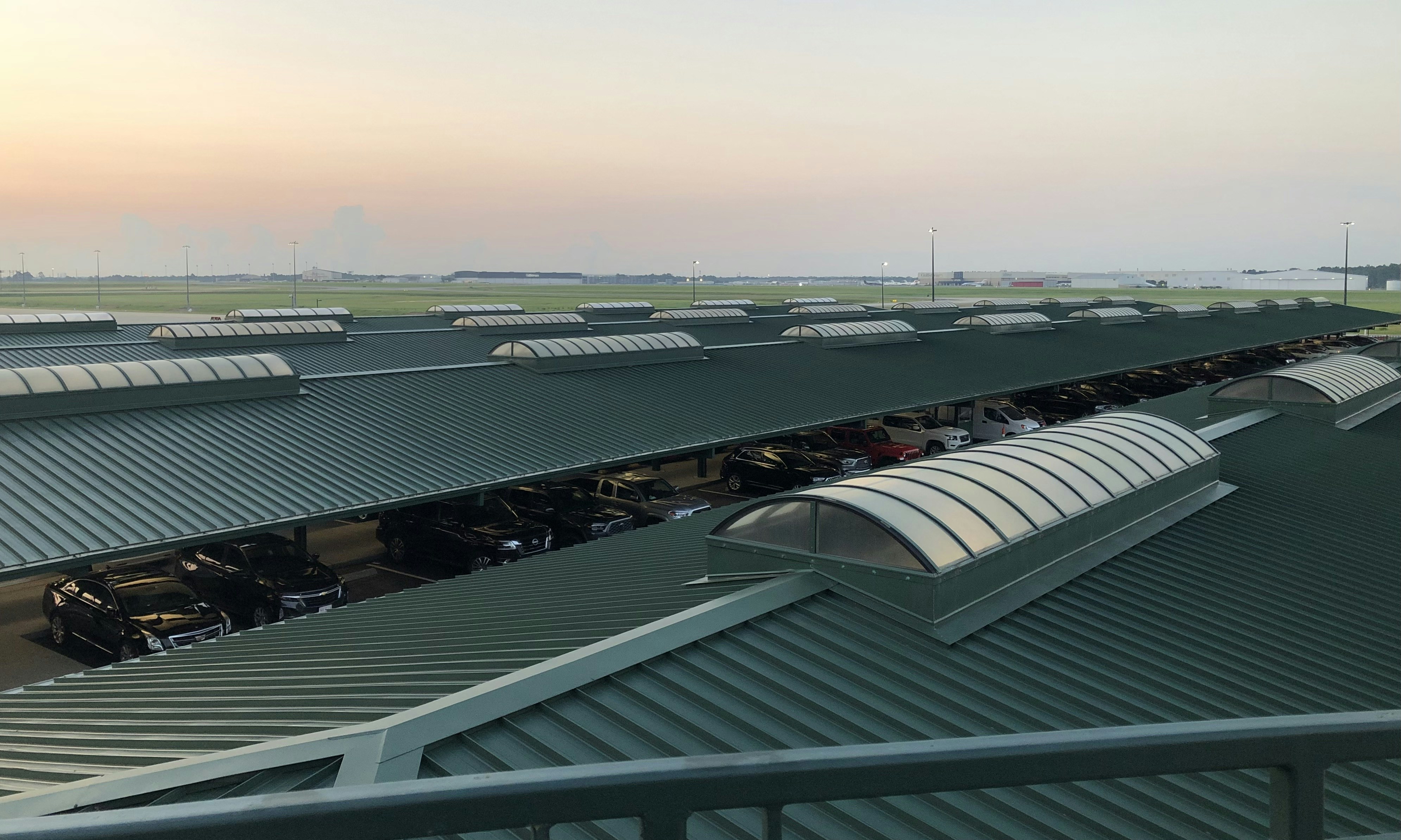 Rooftop Green Corridors Under Soft Dusk Light