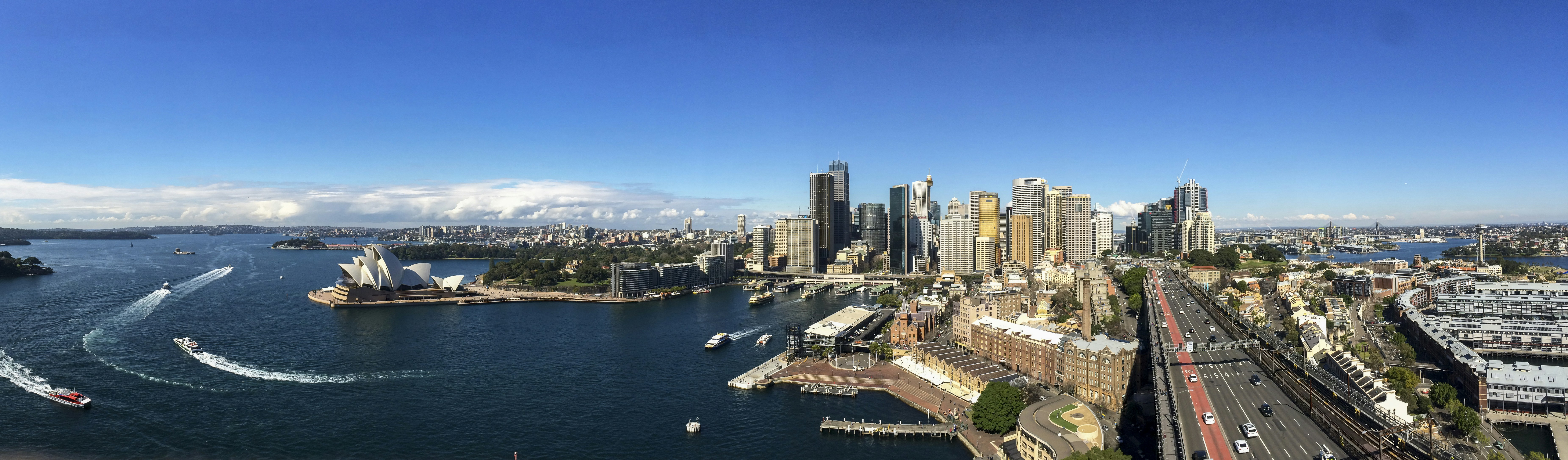 an aerial view of a city and a harbor