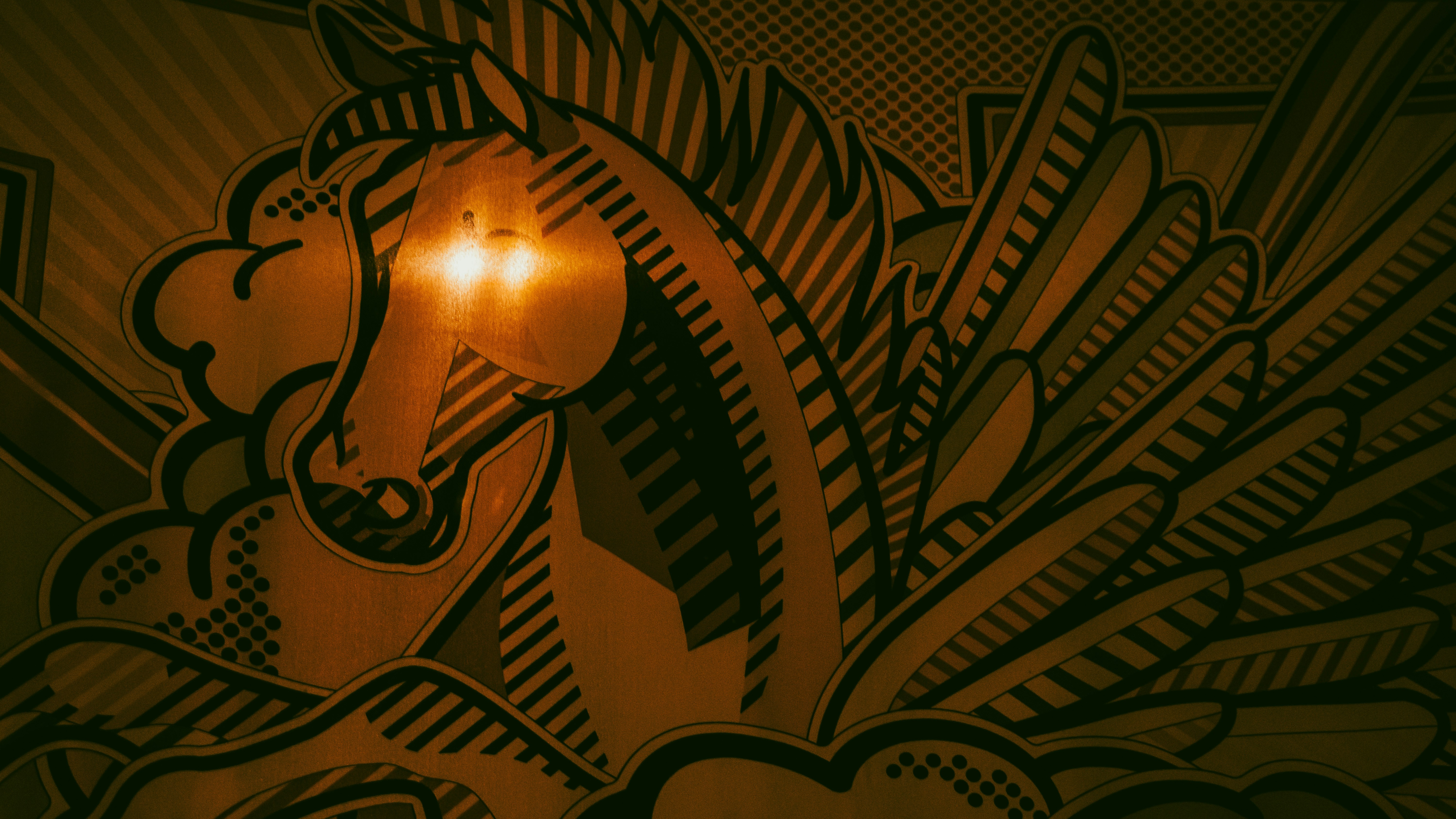 Glowing Equine Glyphs: Fiery Graffiti Horse Unfolds in Lines