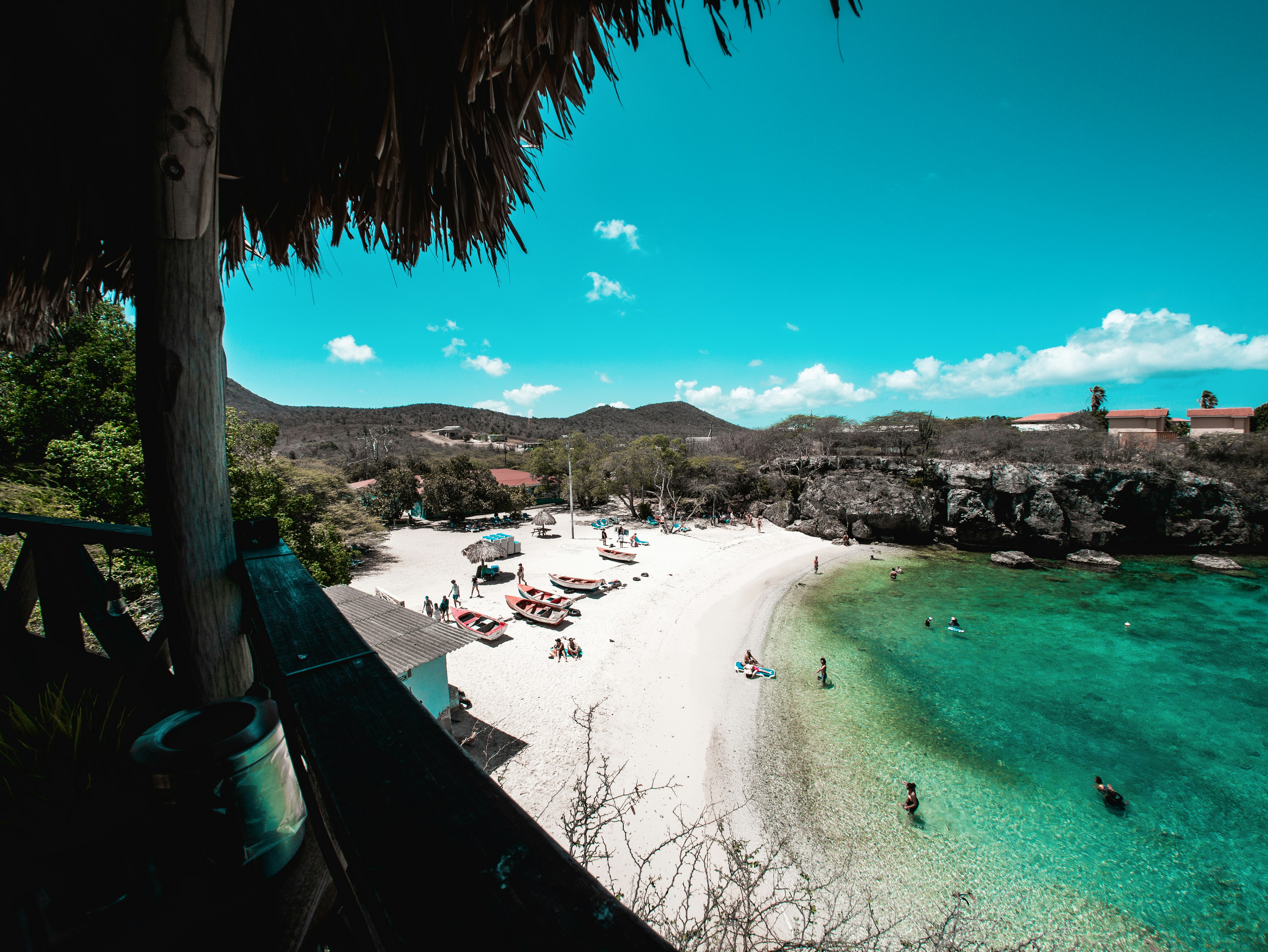 Thatched Veranda Over a Turquoise Caribbean Cove