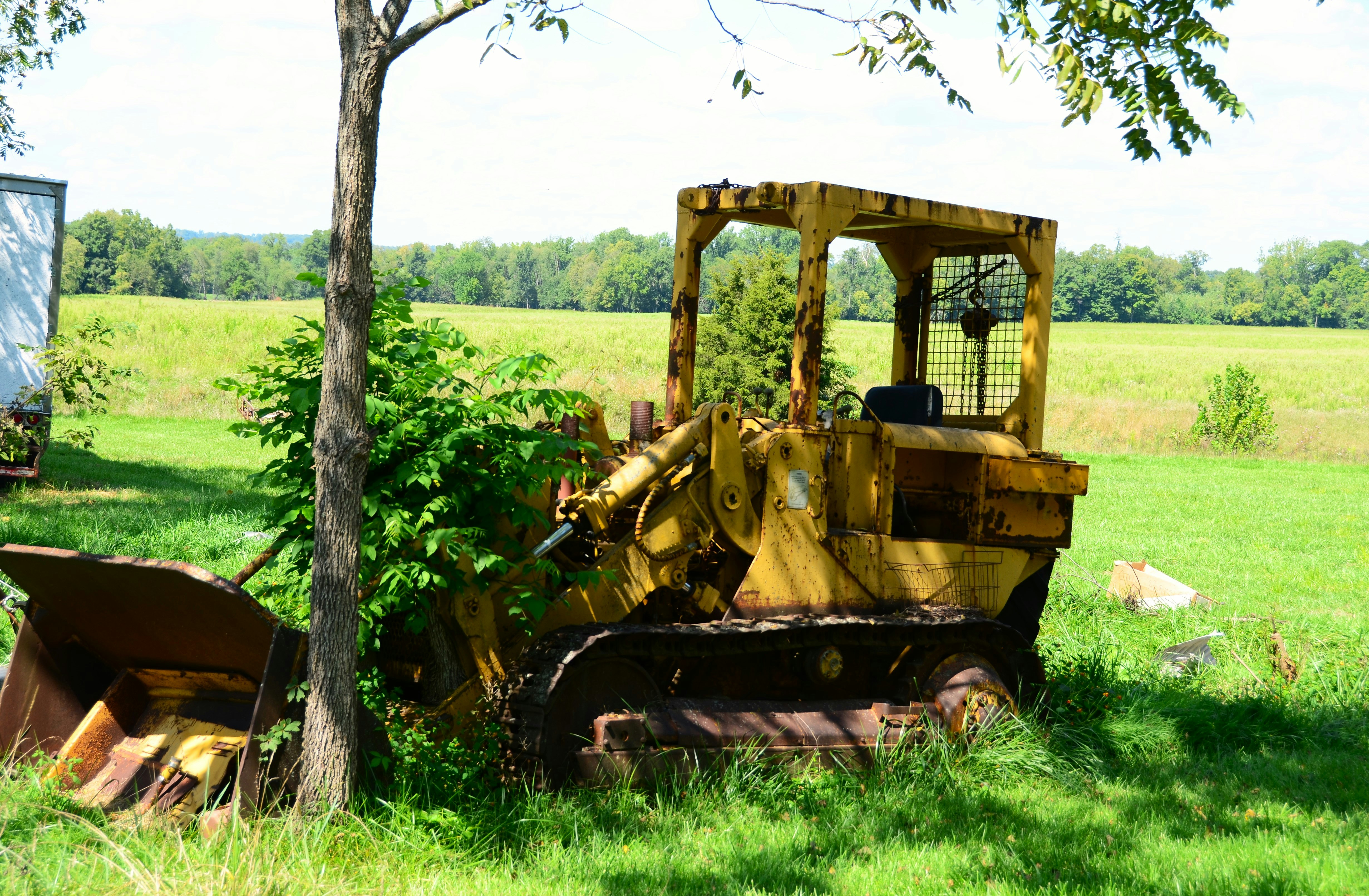 Rusting Tracker in a Sunlit Meadow
