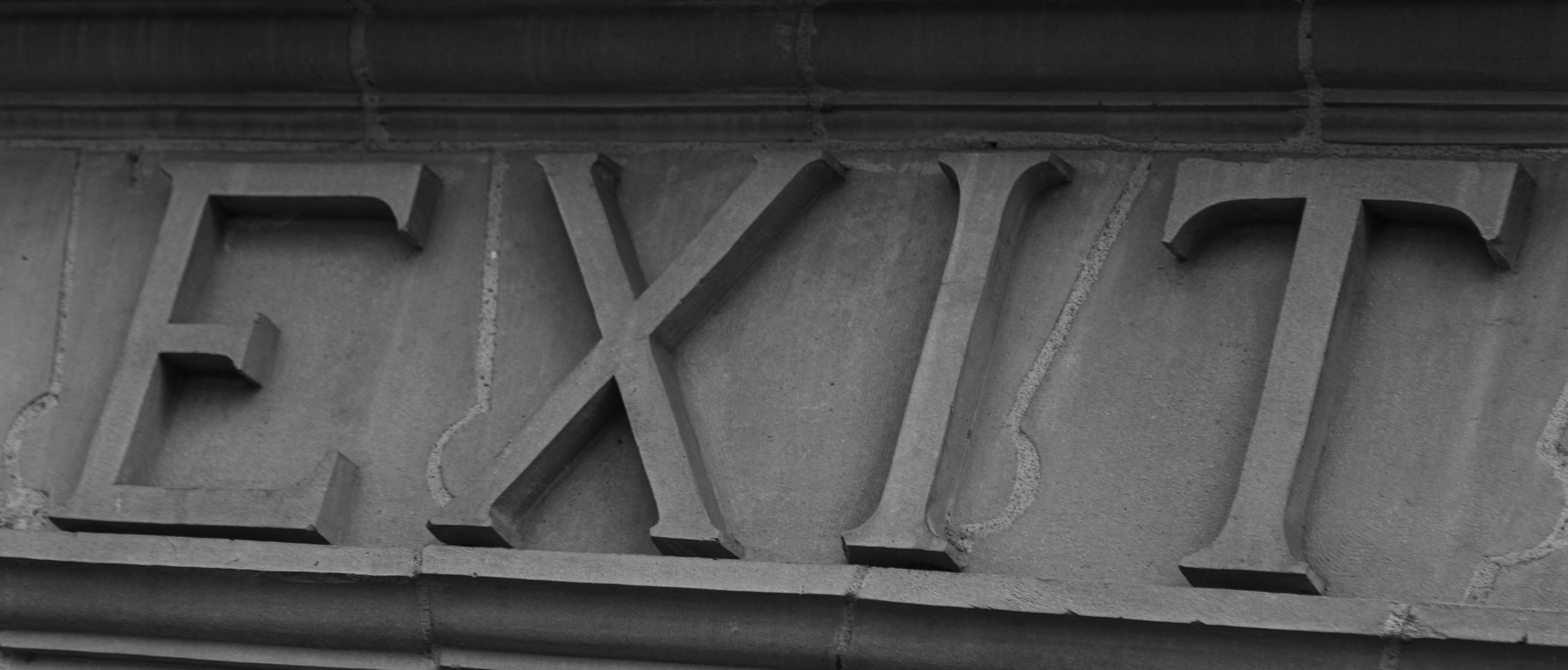 A black and white photo of the word tex written on the side of a ...