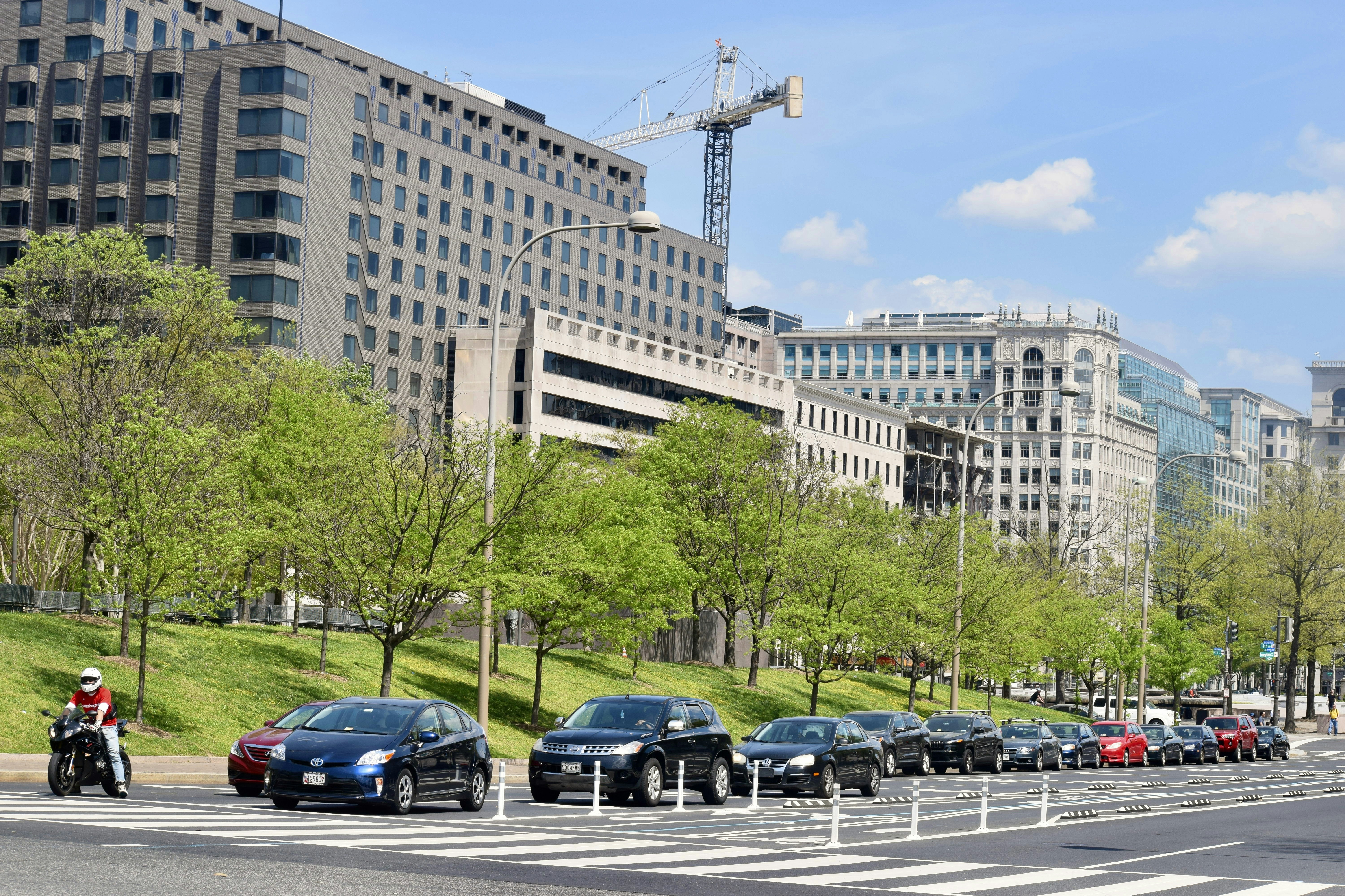 Just some cars lining up at a signal in Washington DC.