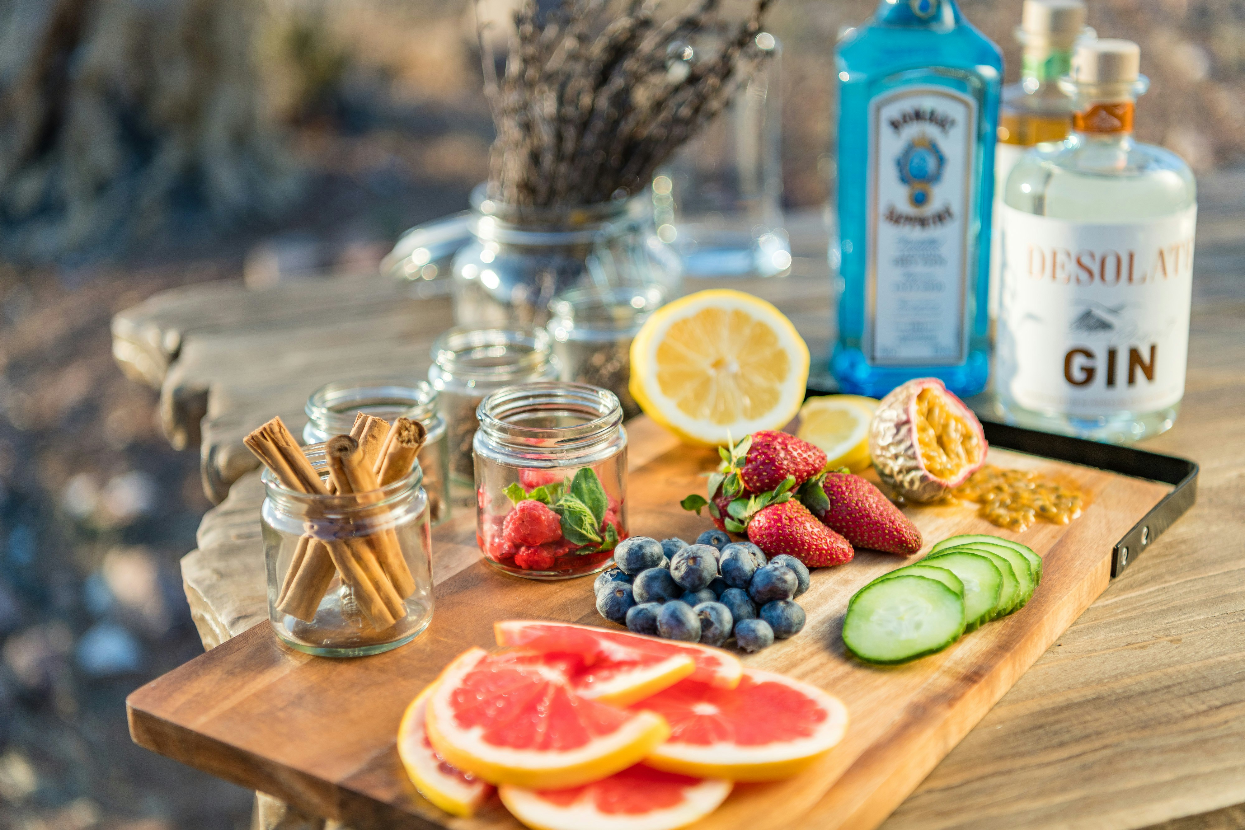 Citrus and Berry Harmony on a Sunlit Wooden Board