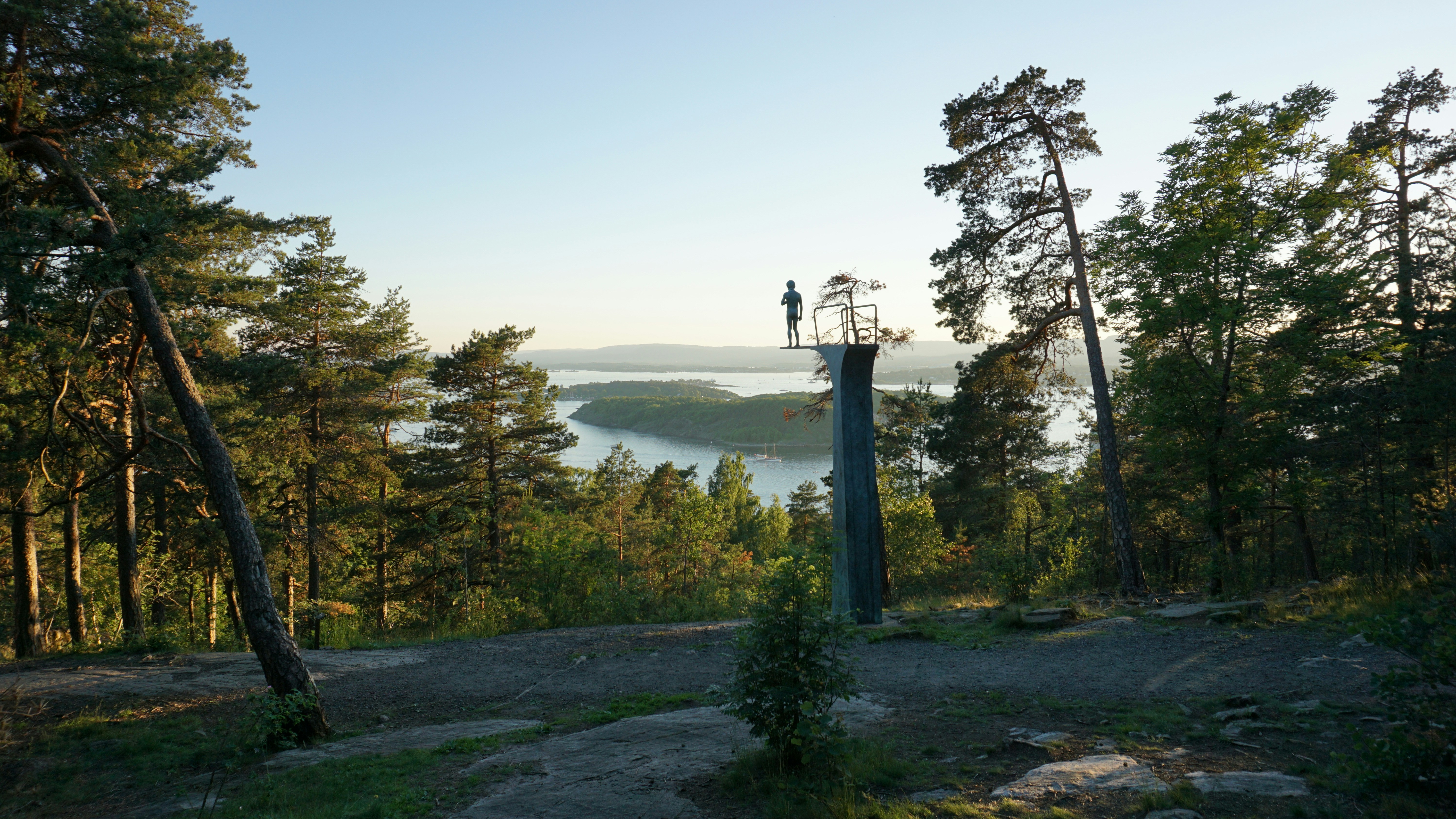 A man standing on top of a tree covered hill photo – Free Oslo Image on ...
