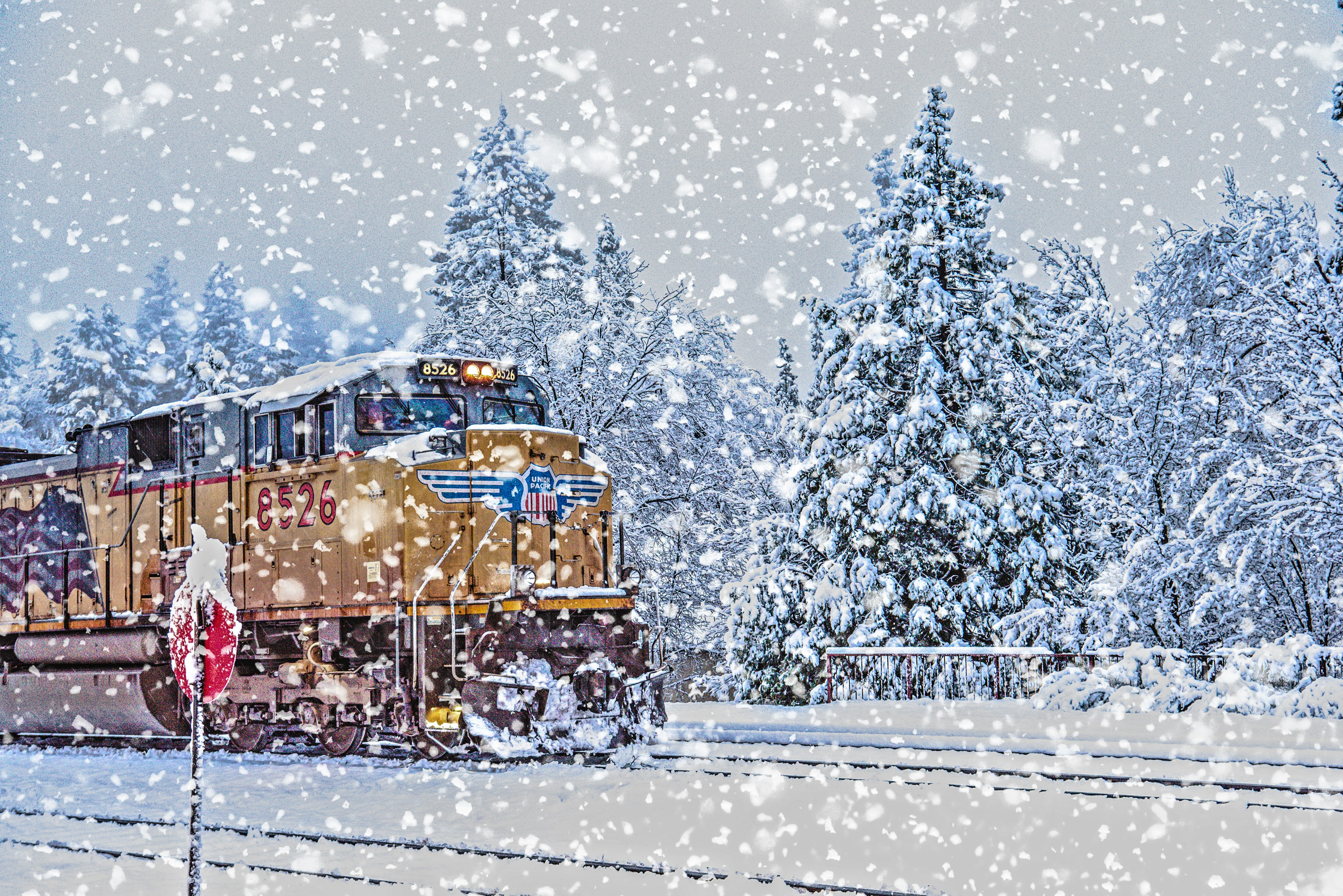 Winter Freight: A Snow-Swept Locomotive Bound Through White Silence