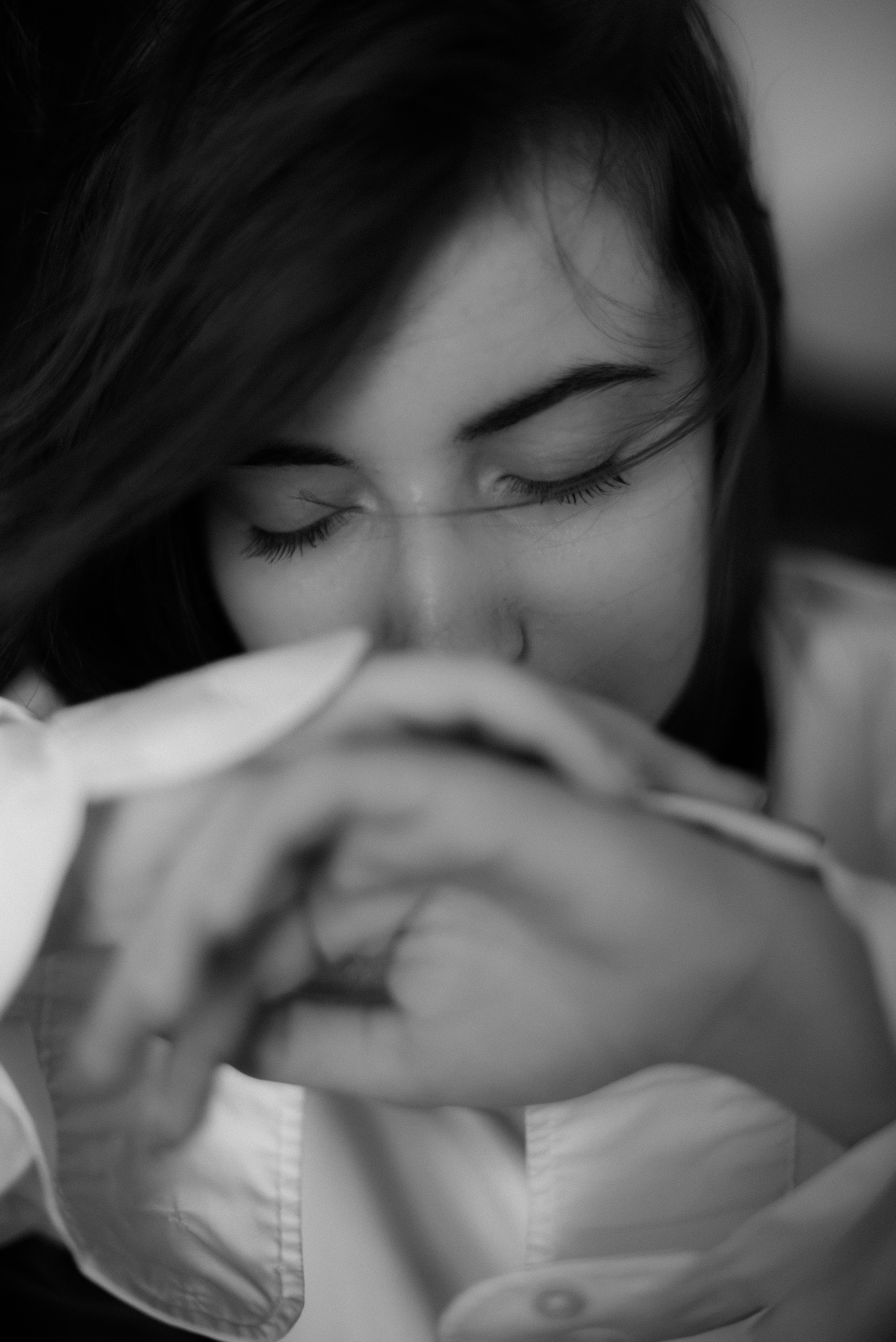 Veiled Moment: Quiet Intimacy in Black and White
