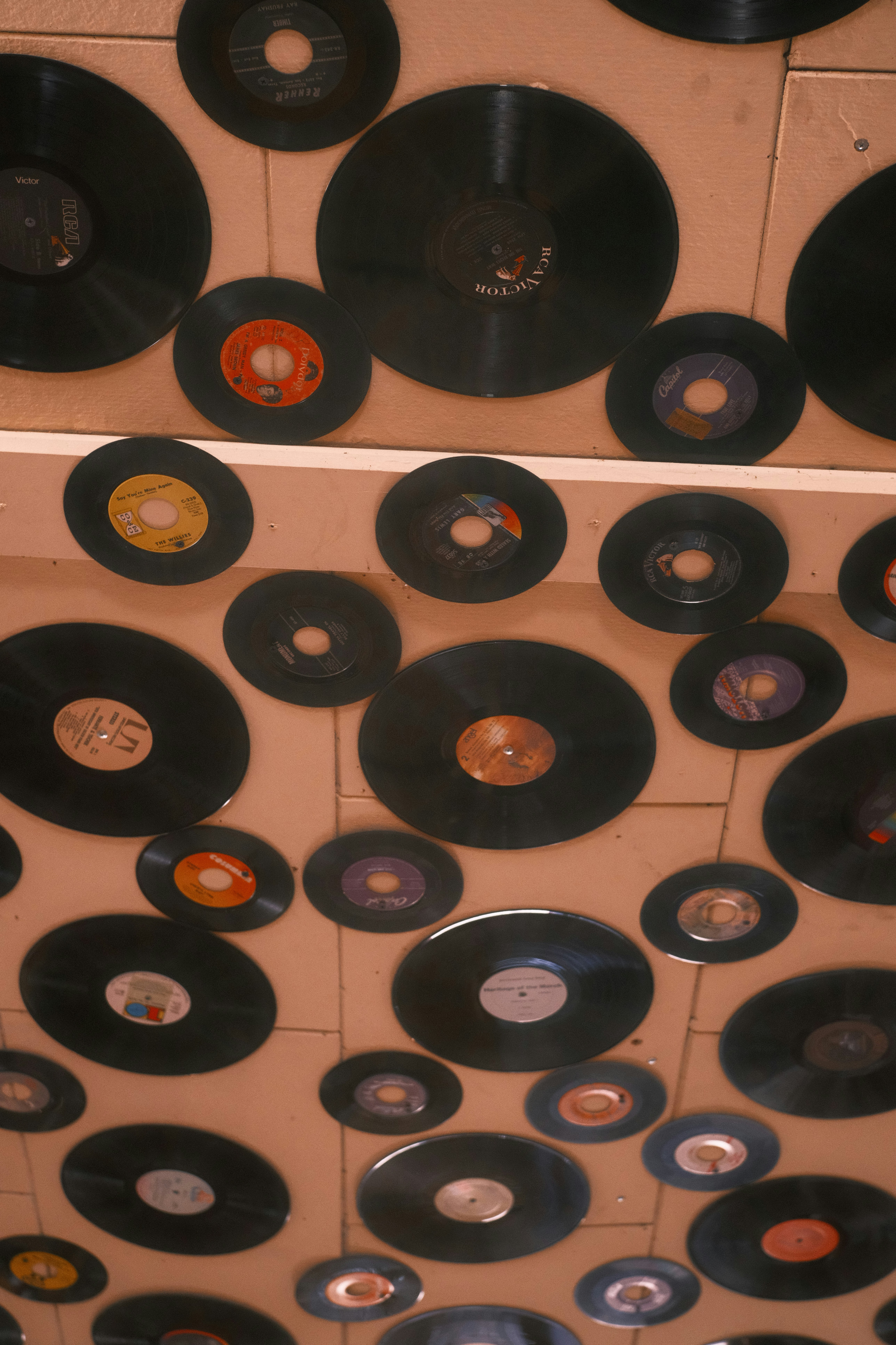Vinyl Mosaic: A Peach-Walled Gallery of Records