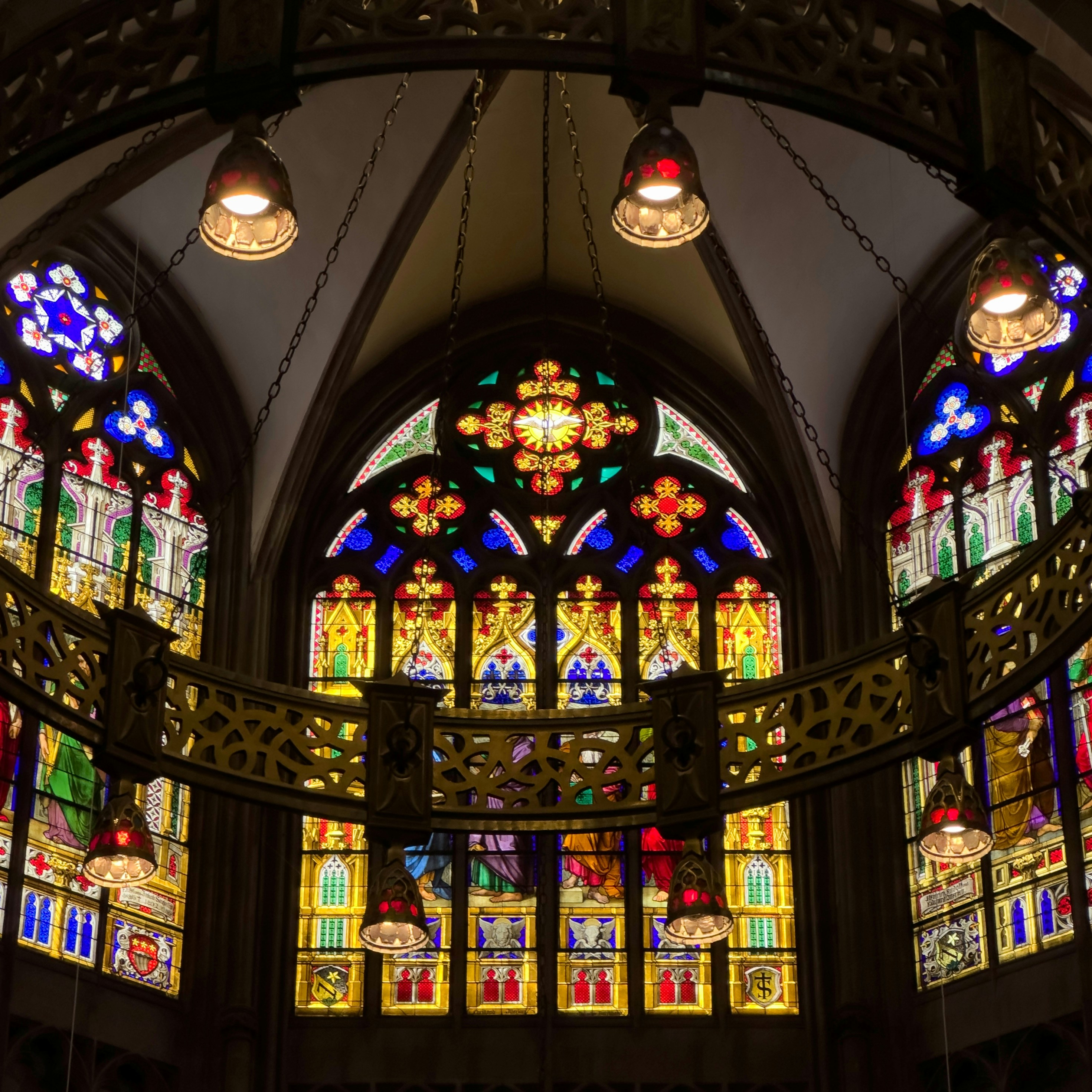 A large stained glass window inside of a building photo – Free ...