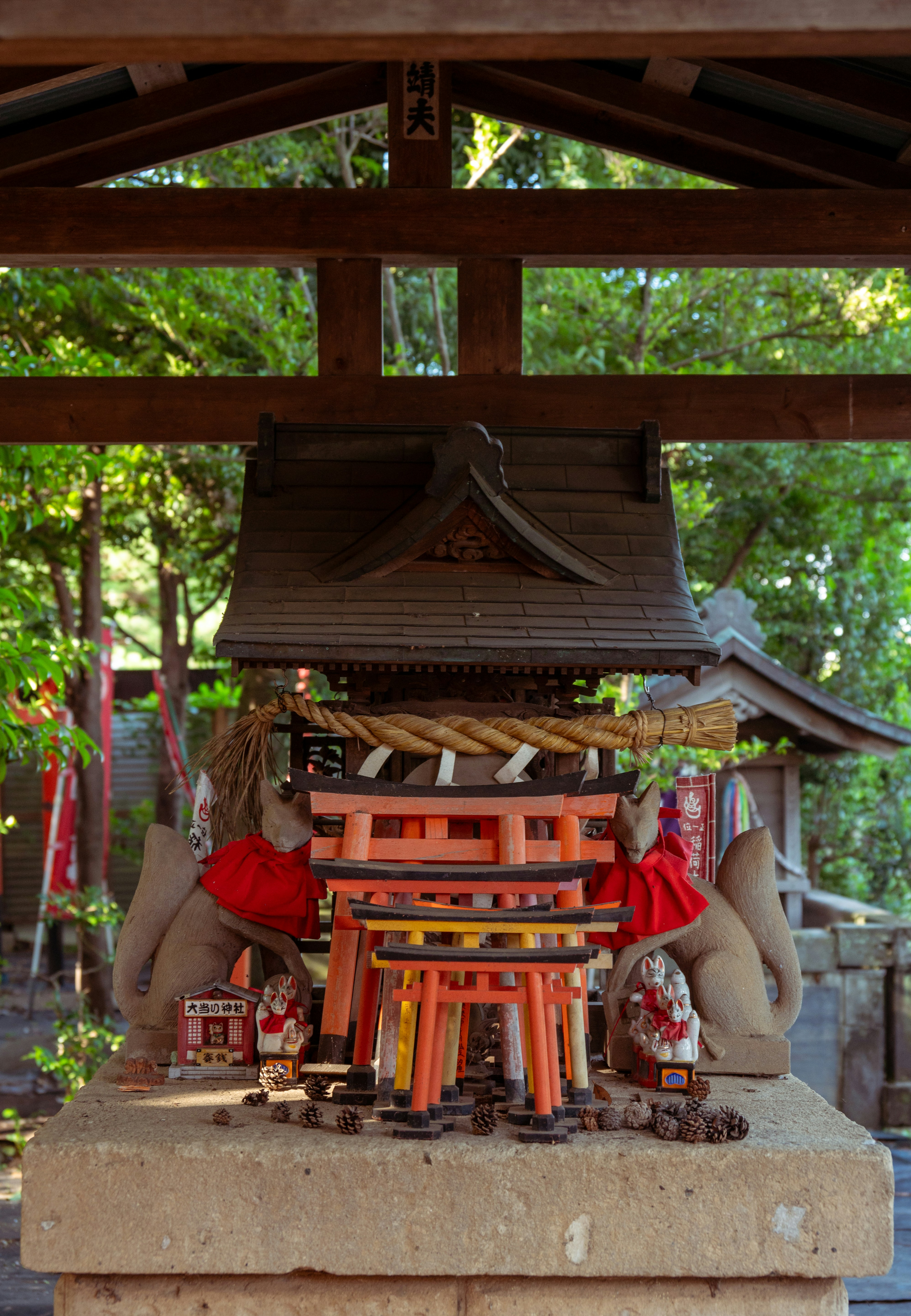 Mini Torii Shrine Stack: A Sacred Row of Fox-Guarded Gates