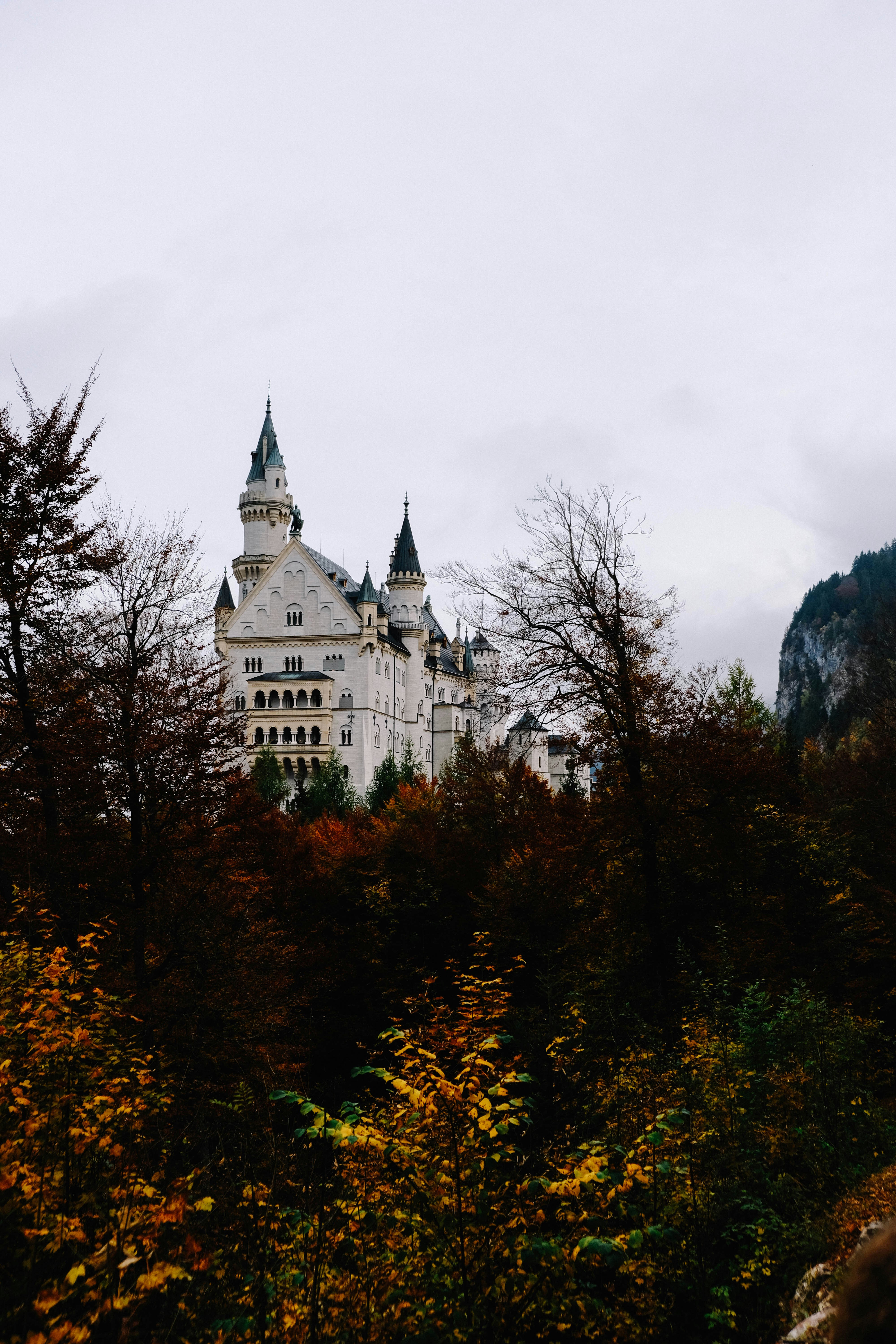 A large white castle sitting on top of a lush green hillside photo ...