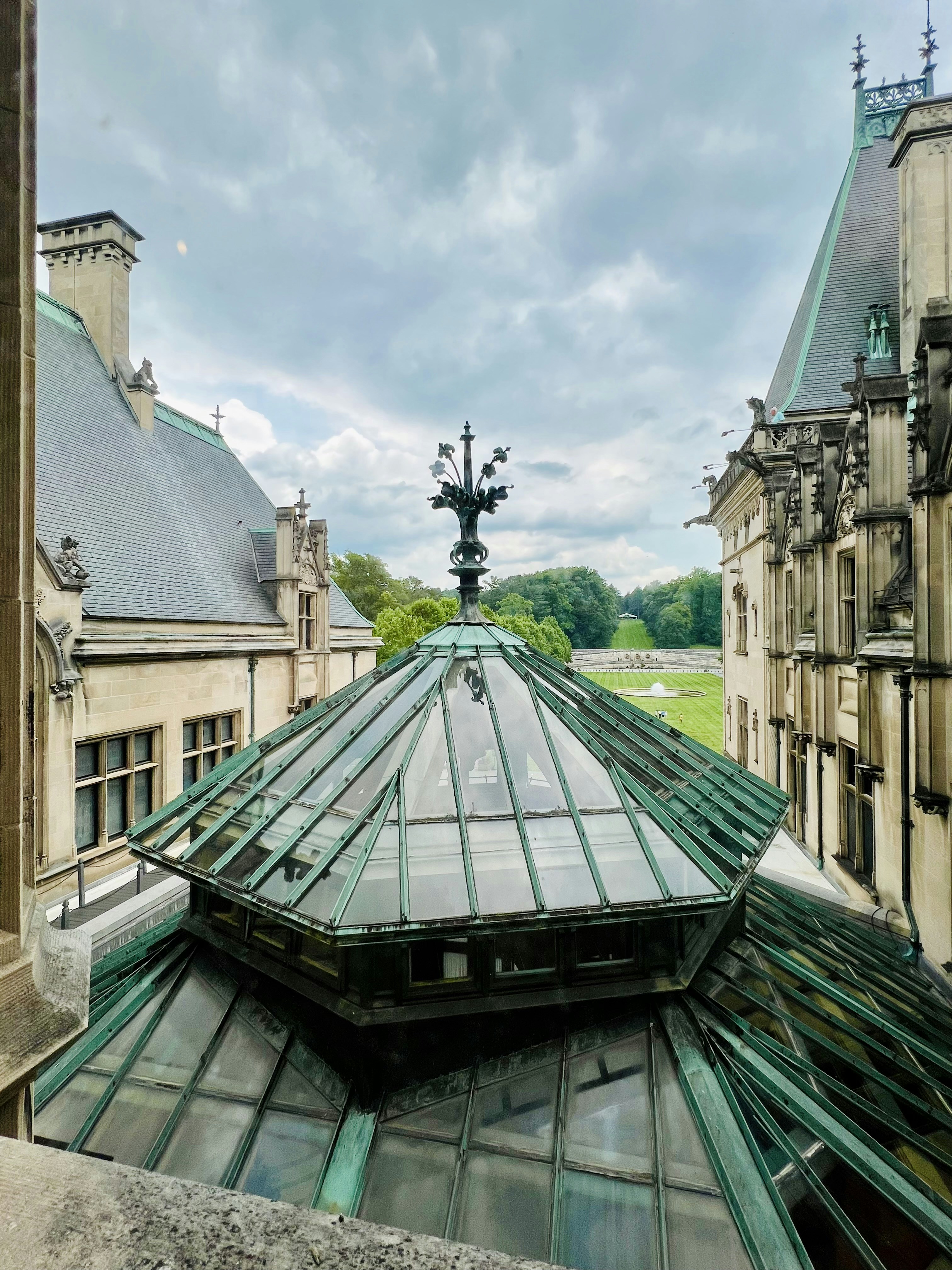 Crown of Glass: Central Dome Rising Over a European Courtyard