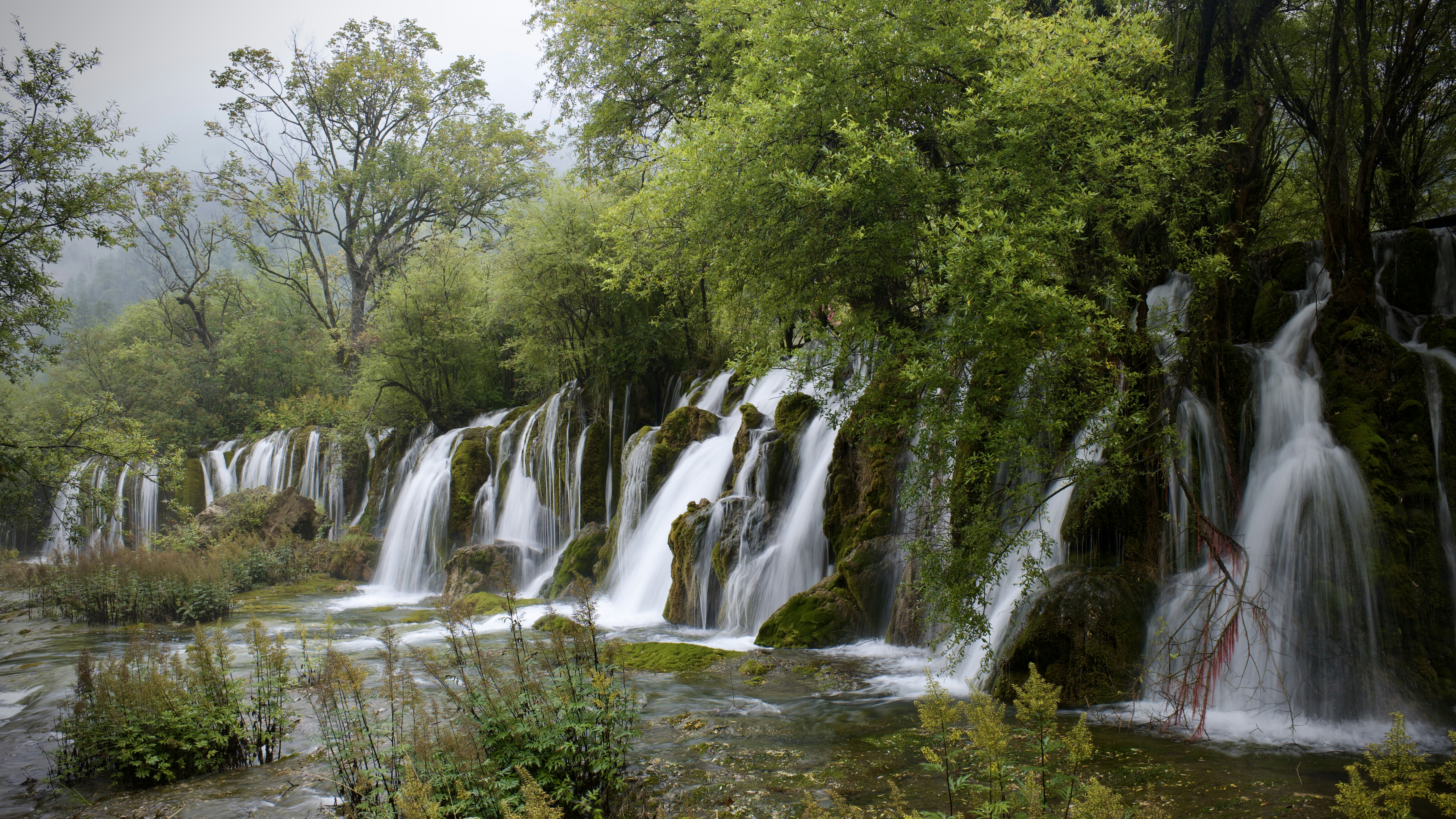 A group of waterfalls in the middle of a forest photo – Free Land Image ...
