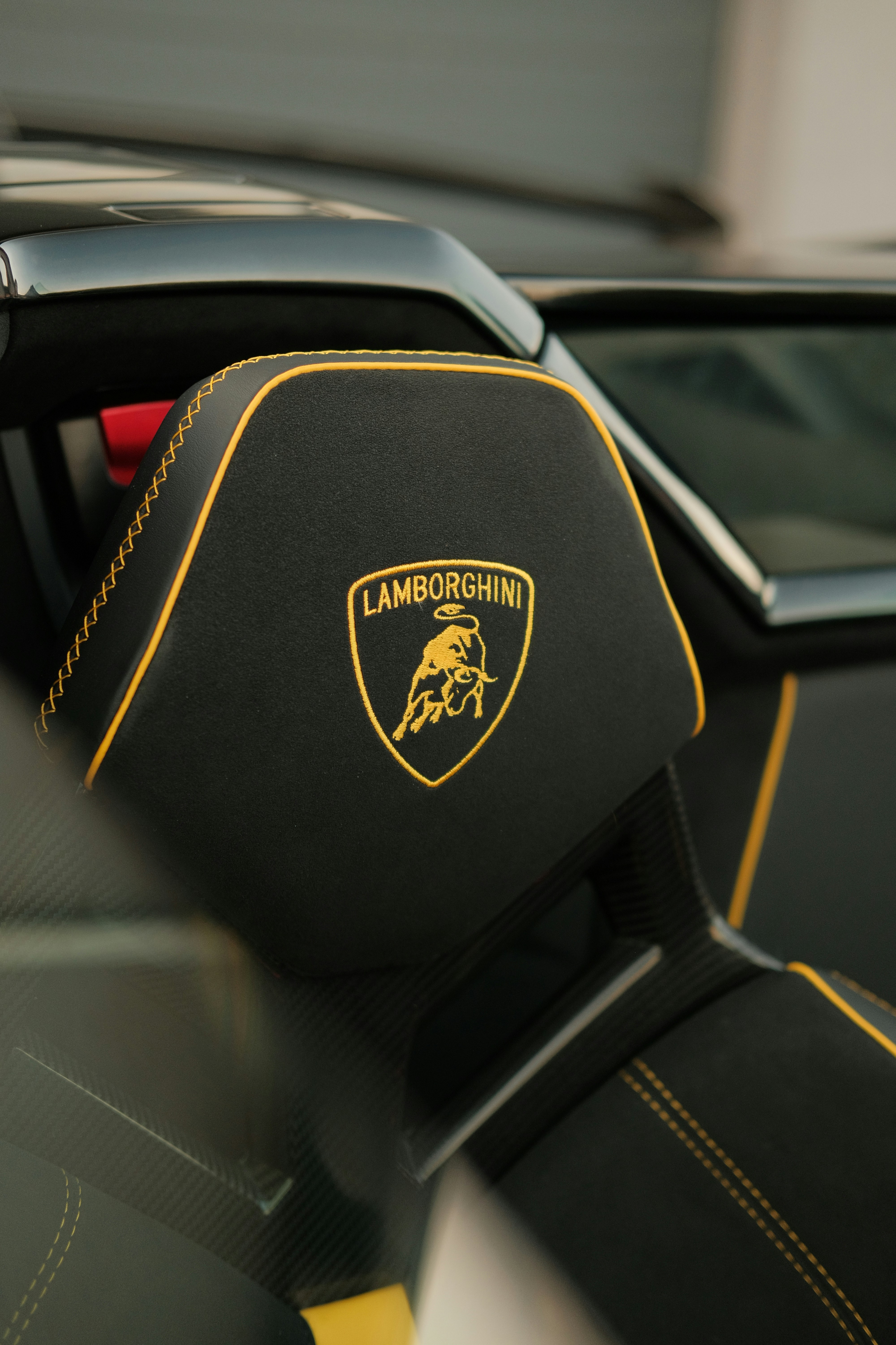 Lamborghini Seat Emblem: Focused Luxury in a Car Interior