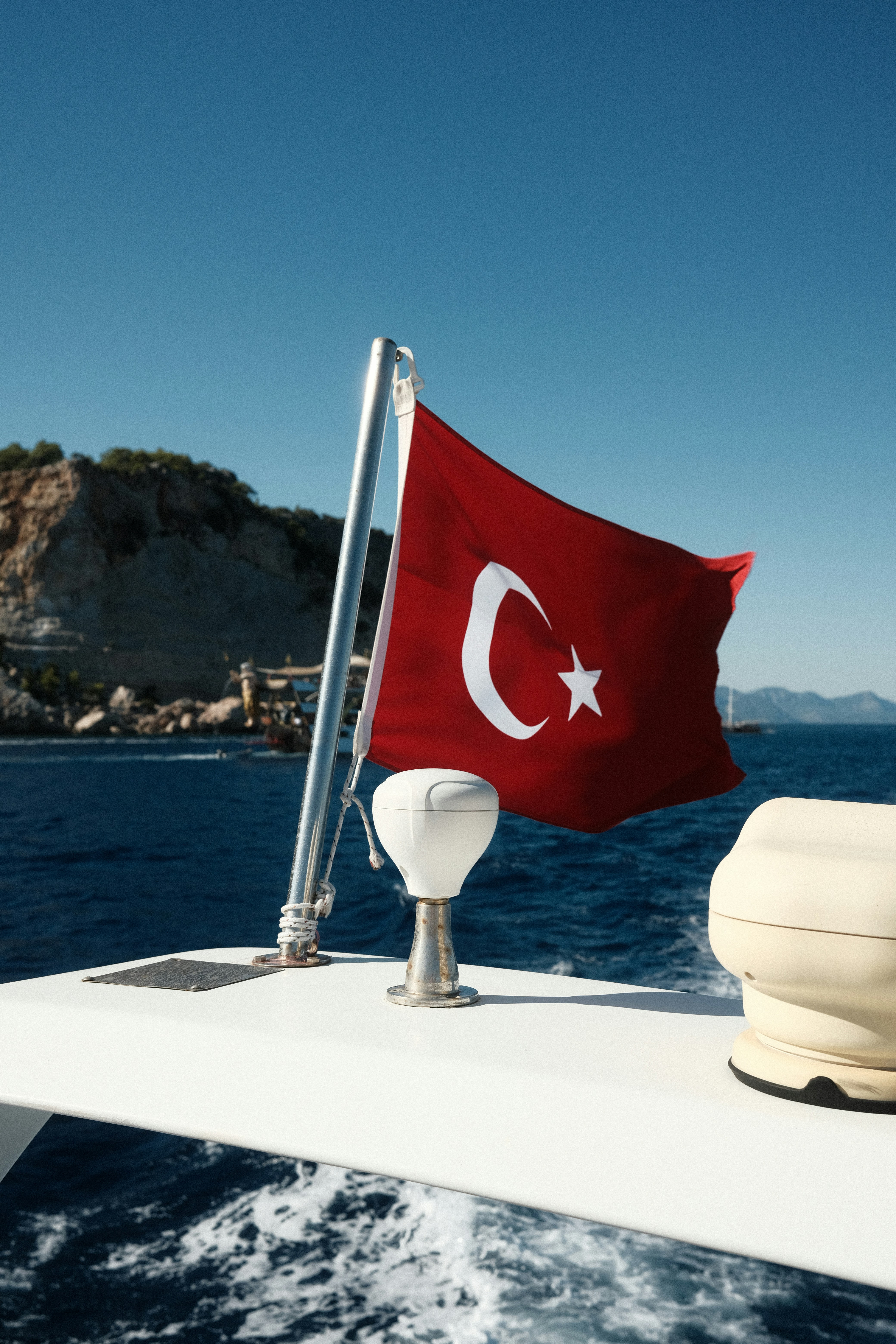 Turkish Flag on a Quiet Sea Helm at Dawn