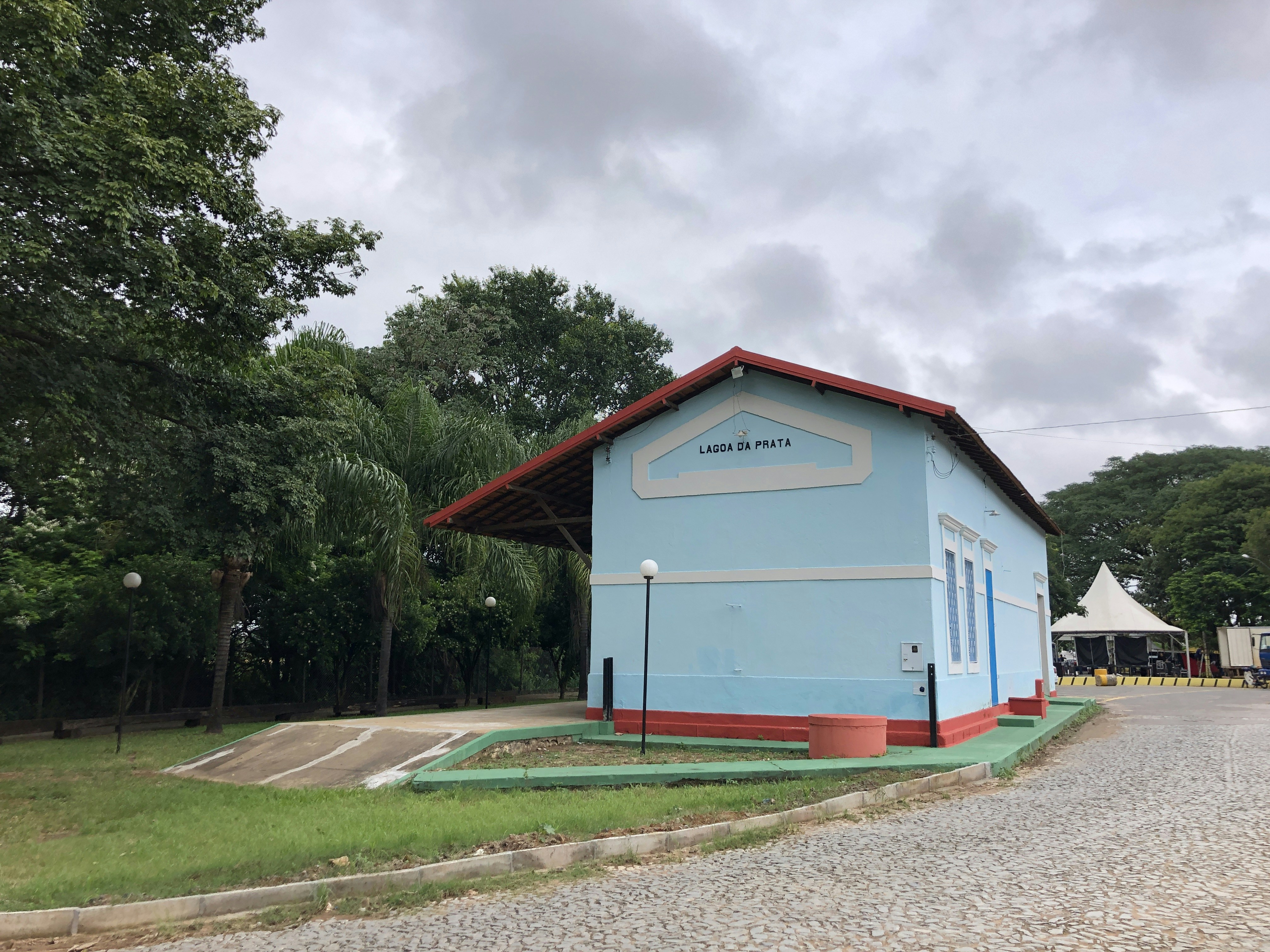 Pastel Pavilion Under Overcast Skies