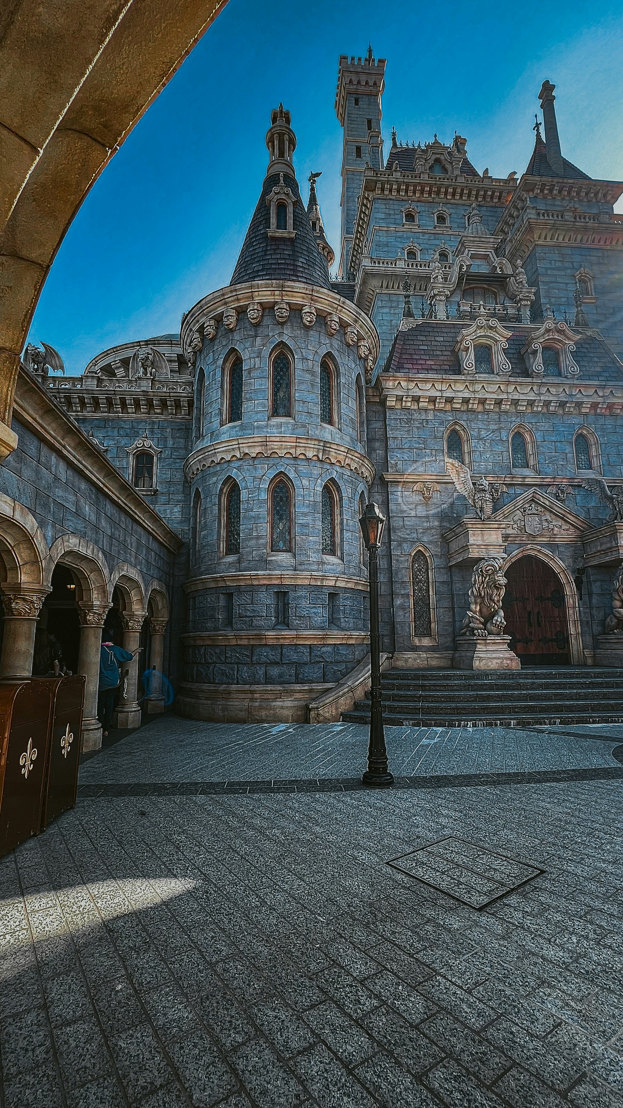 Turreted Marble Citadel Beneath a Cerulean Sky